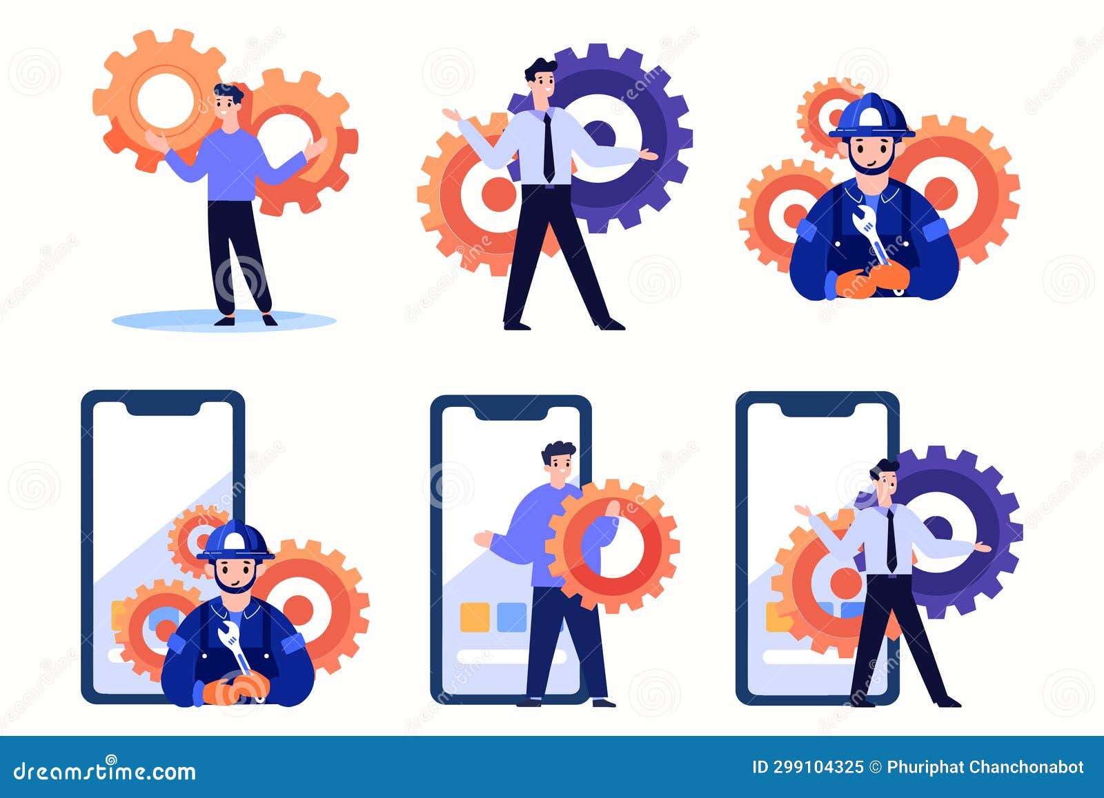 Hand Drawn Engineer or Architect with Cogs in Construction Concept in ...