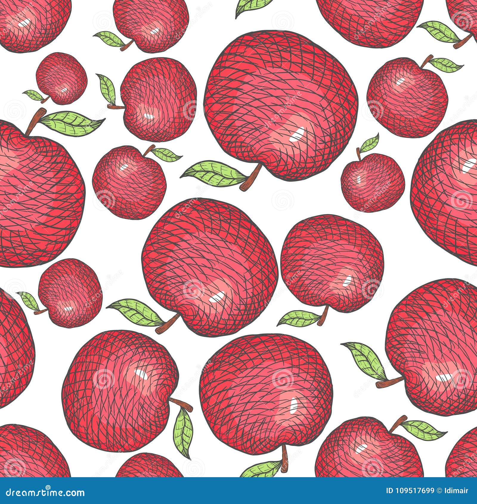 Hand Drawn Engraved Apple Seamless Pattern Background. Vector Stock ...