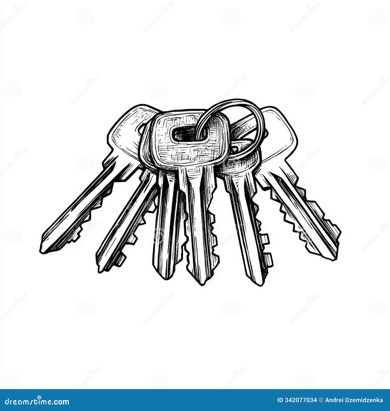 Hand-drawn Engraved Drawing of Keyring and Holder. Hand-drawn Modern ...