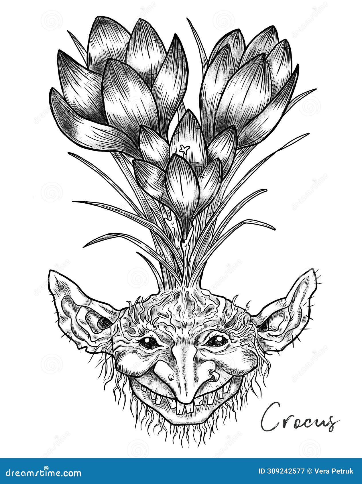 Hand Drawn Engraved Illustrations with Funny Demon or Gnome Face As ...