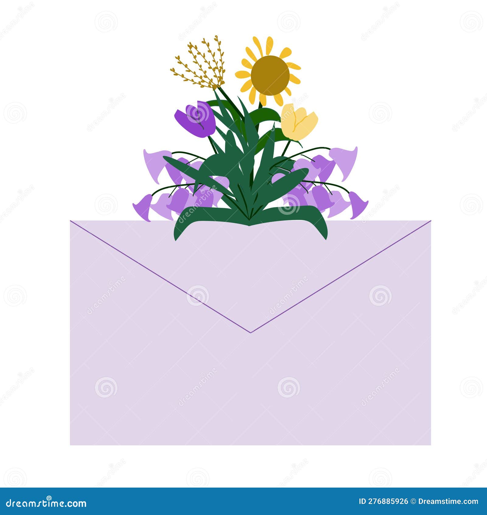 Hand Drawn Envelope with Summer and Spring Flowers Stock Vector ...