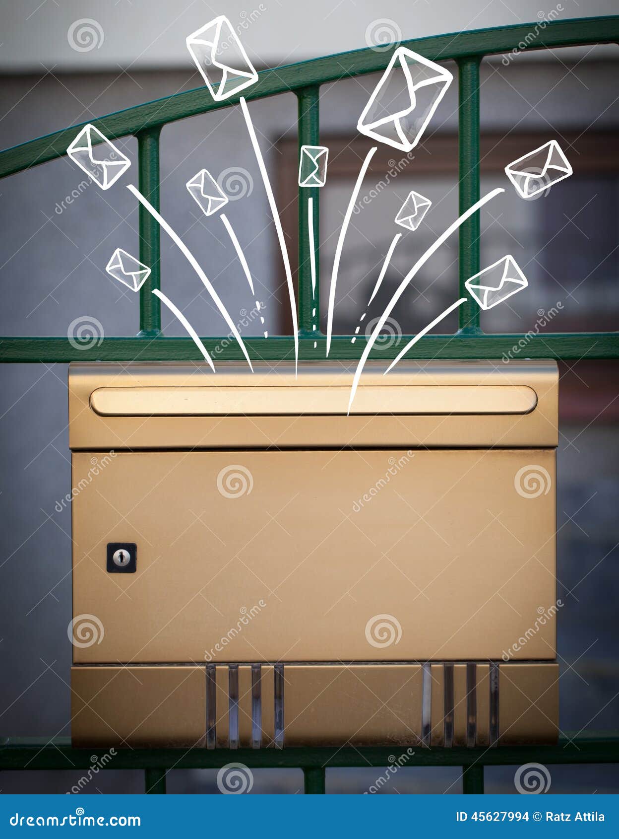 Hand Drawn Envelopes Comming Out of a Mailbox Stock Illustration ...