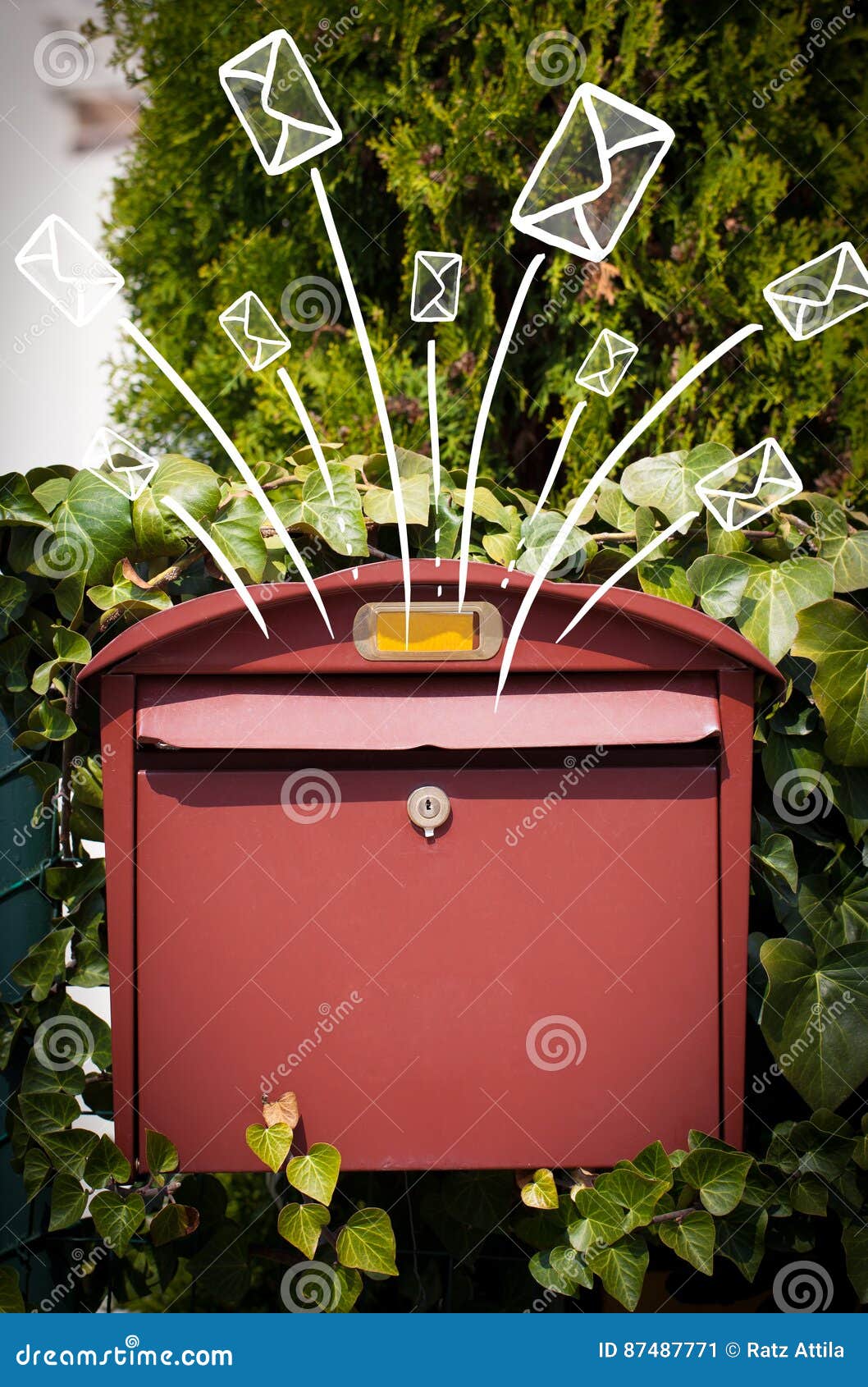 Hand Drawn Envelopes Comming Out of a Mailbox Stock Image - Image of ...