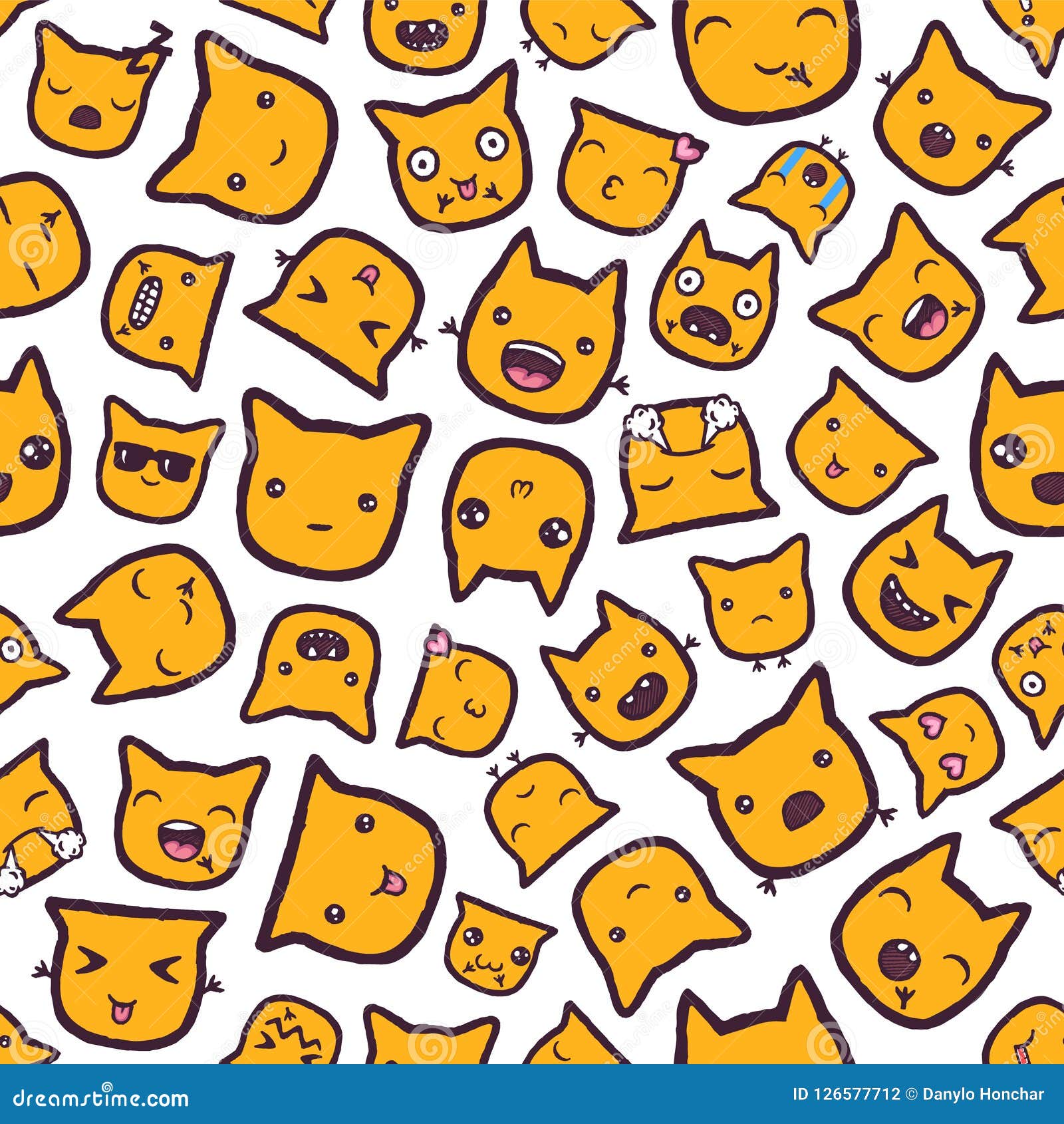 Hand Drawn Eps10 Vector Emoticons Seamless Pattern. Stock Vector ...