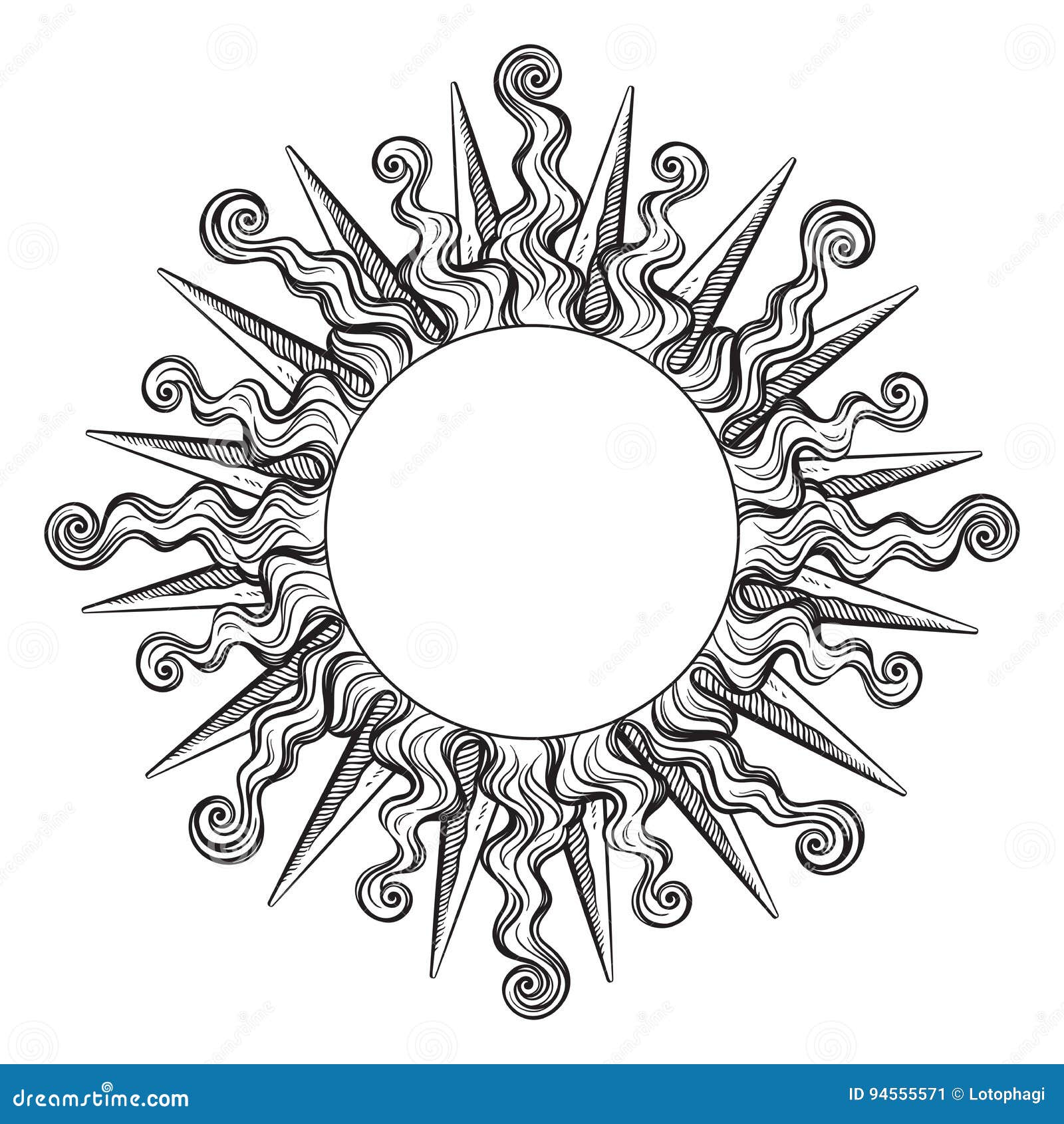 Hand Drawn Etching Style Frame in a Shape of Sun Rays Vector ...