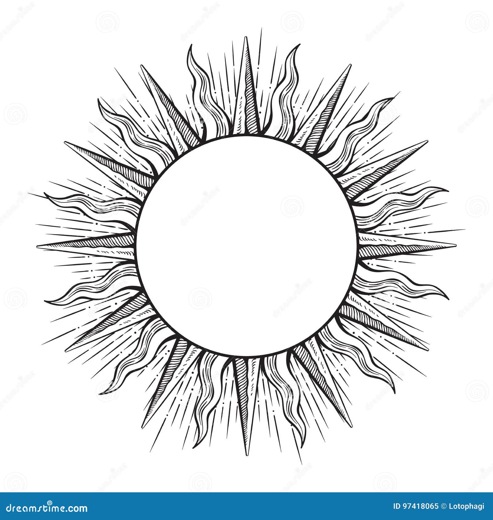 Hand Drawn Etching Style Frame in a Shape of Sun Rays Vector ...