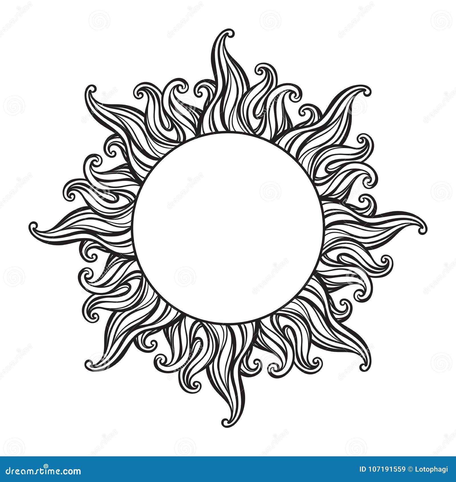 Hand Drawn Etching Style Frame in a Shape of Sun Rays Vector ...