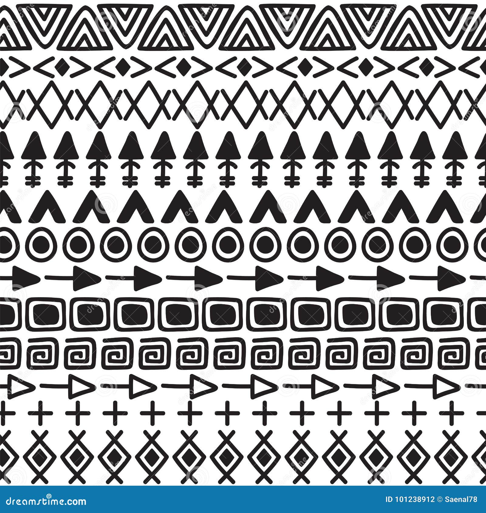 Hand Drawn Ethnic Background. Tribal Seamless Pattern with Doodle ...