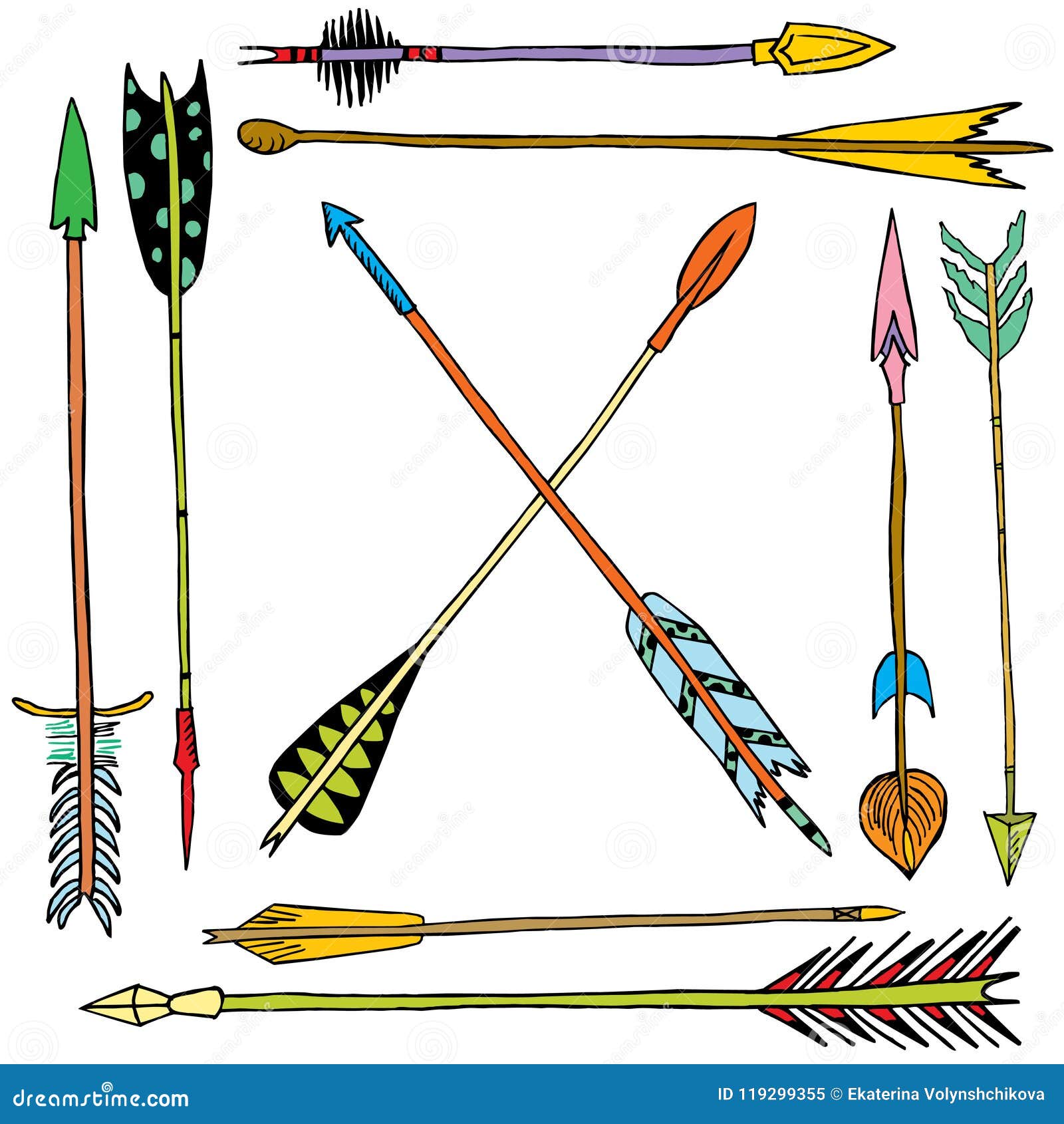 Hand Drawn Ethnic Collection with Arrows for Design, Rustic Decorative ...