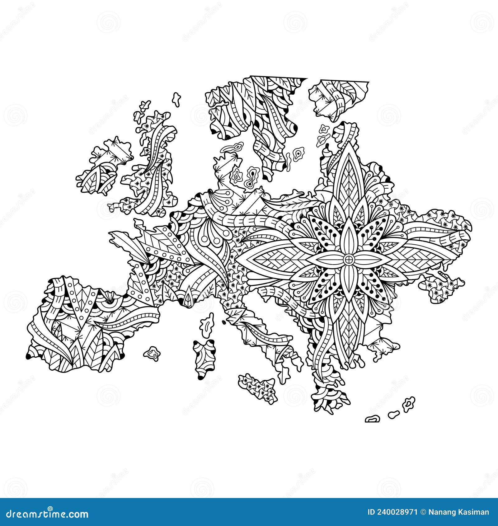 Drawn Map Of Europe With Country Names. European Union. Vector Line ...