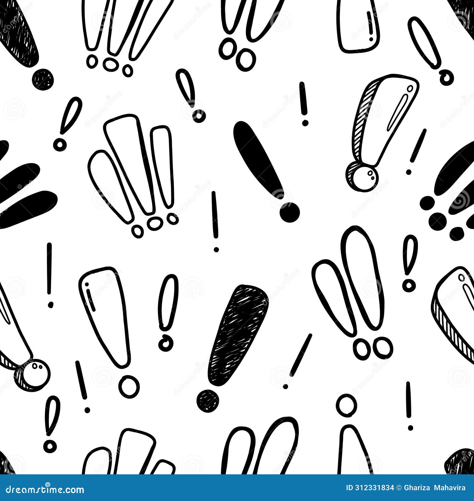 Hand Drawn Exclamation Mark Doodle Seamless Pattern Stock Vector ...