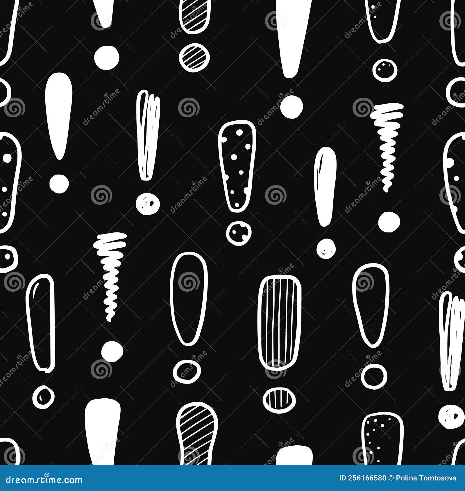 Hand Drawn Exclamation Mark Seamless Pattern. Scribble Doodle ...