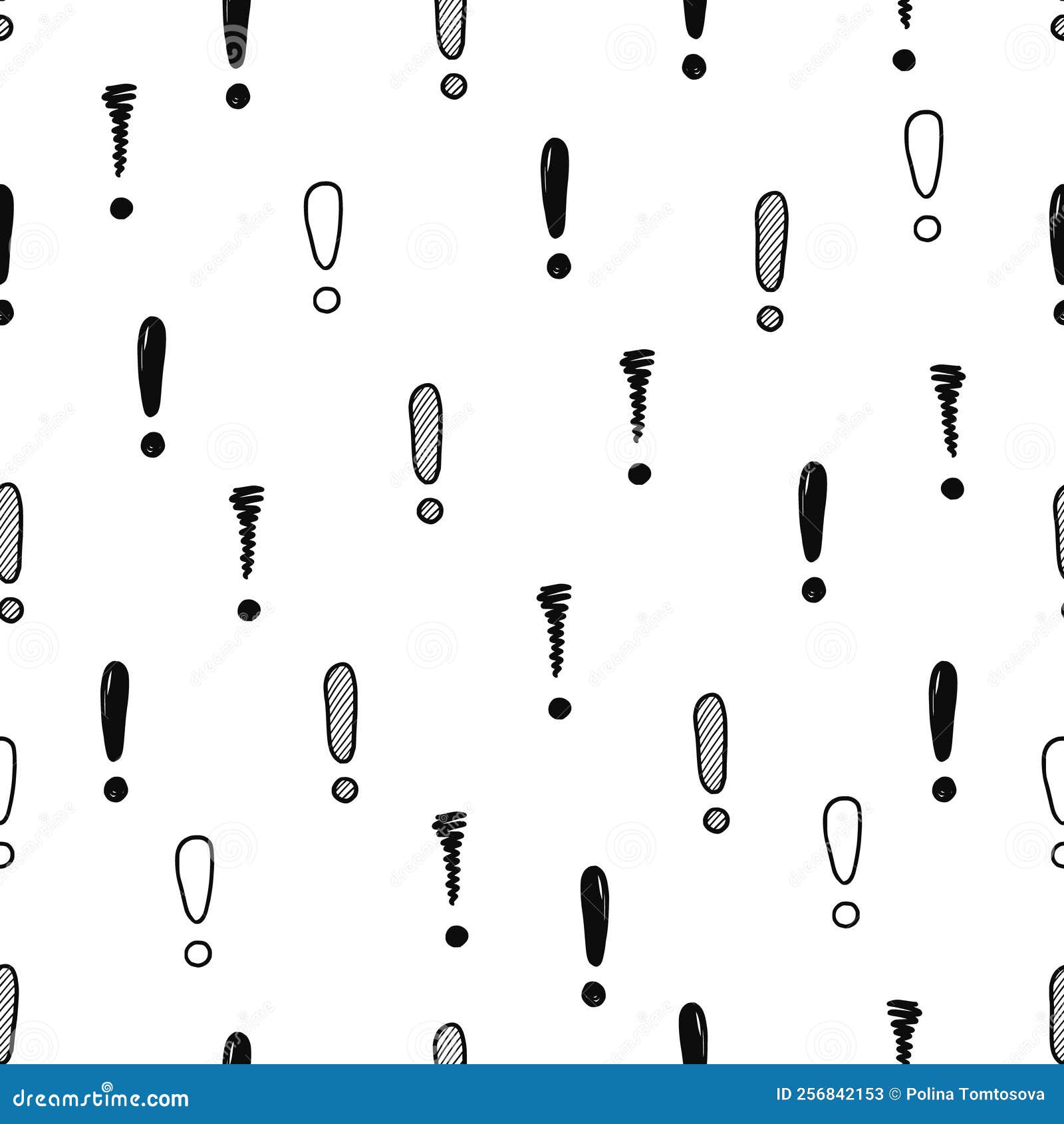 Hand Drawn Exclamation Mark Seamless Pattern. Scribble Doodle ...