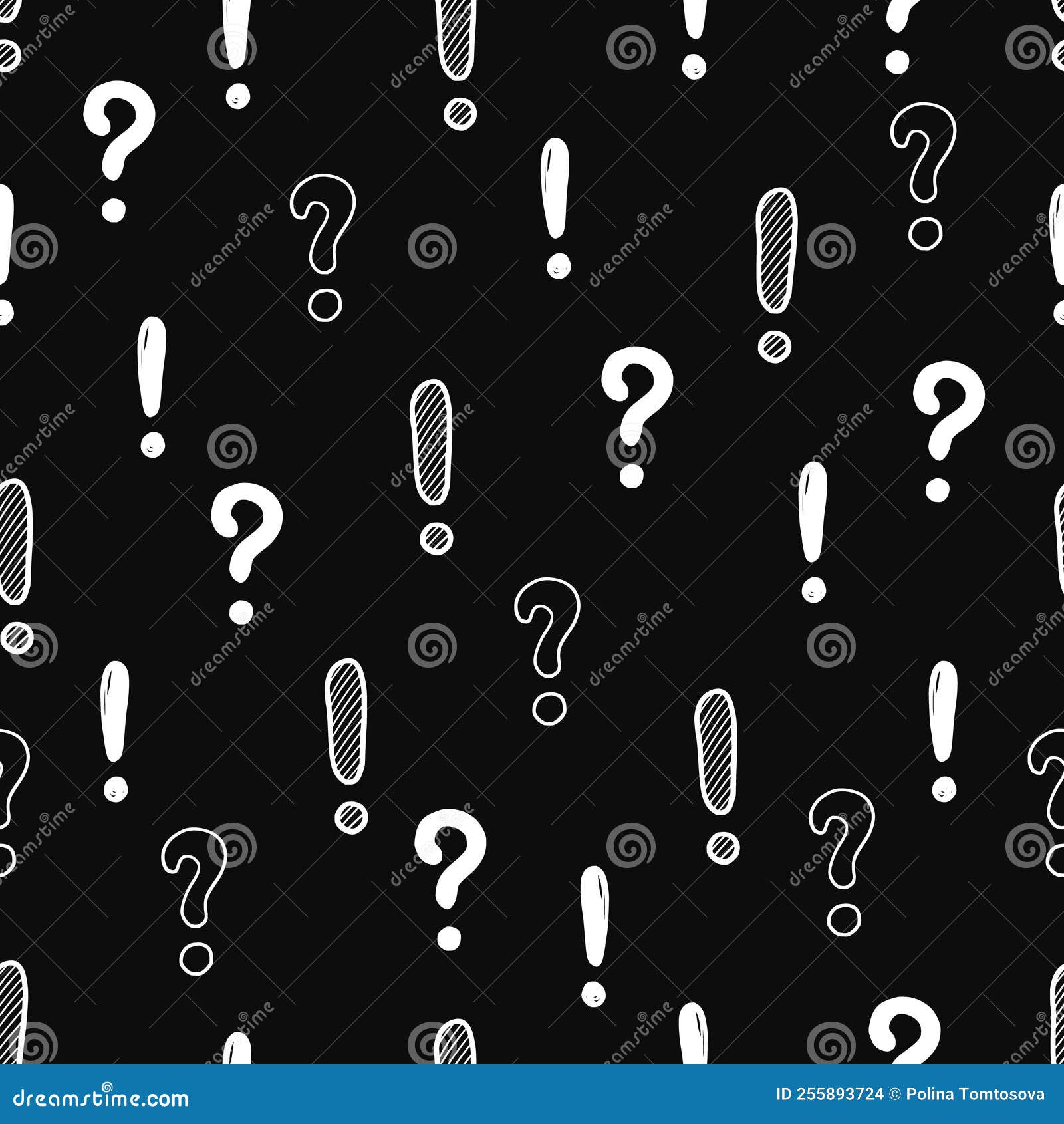 Hand Drawn Exclamation, Question Mark Seamless Pattern. Scribble Doodle ...