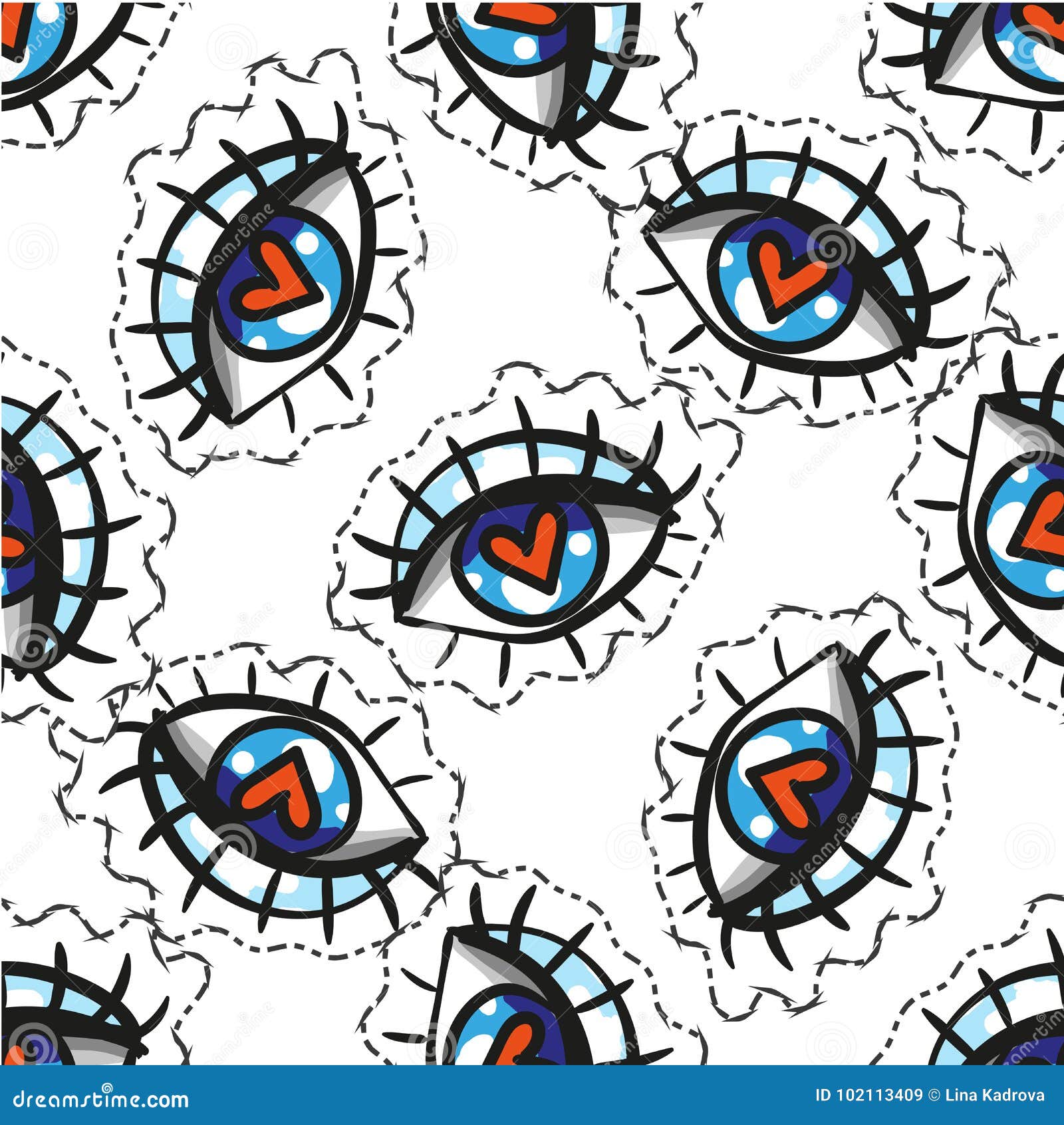 Hand Drawn Eye Doodles Sticker Seamless Pattern Stock Vector ...