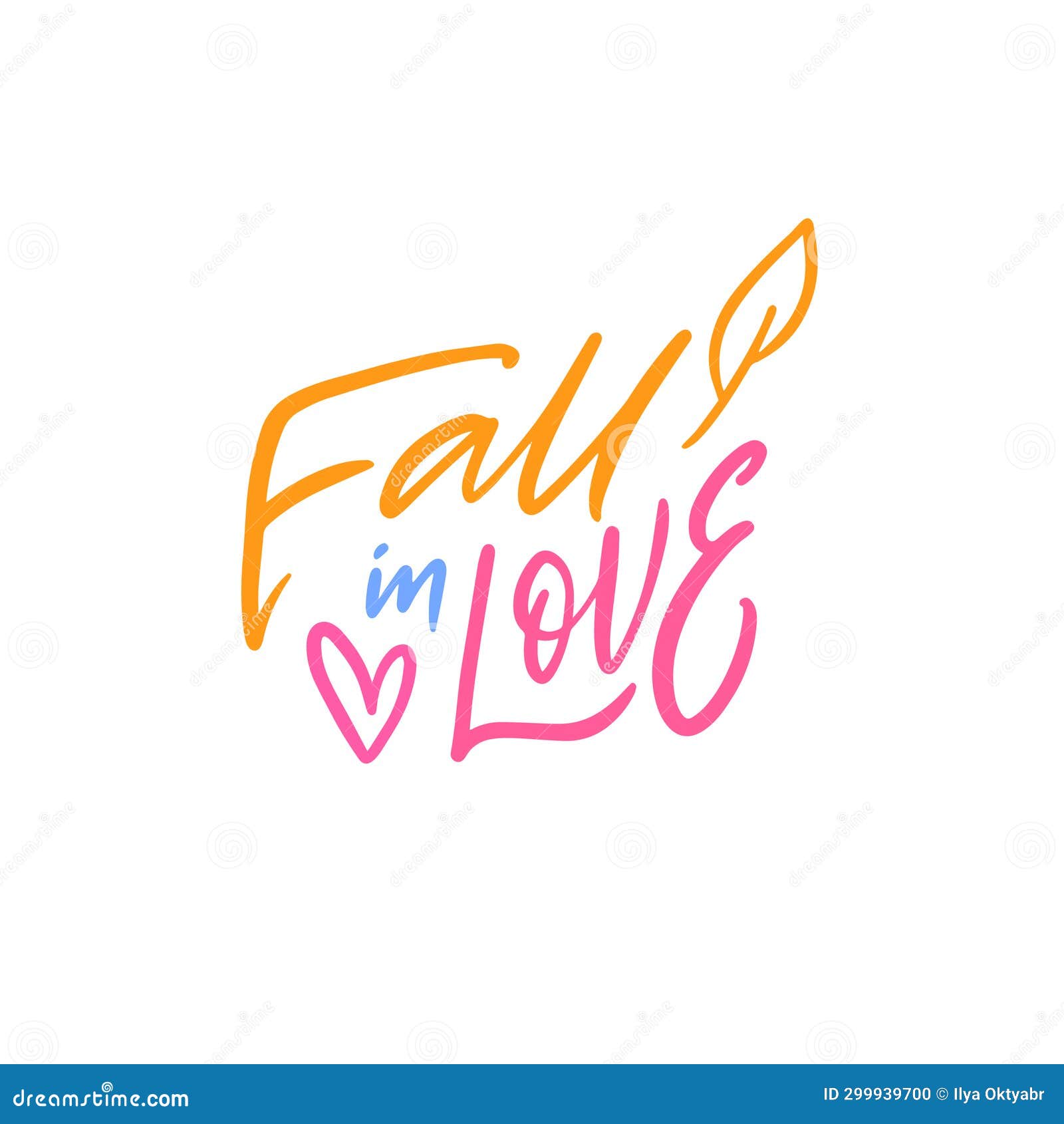 Hand Drawn Fall in Love Colorful Lettering Phrase Vector Art. Stock ...