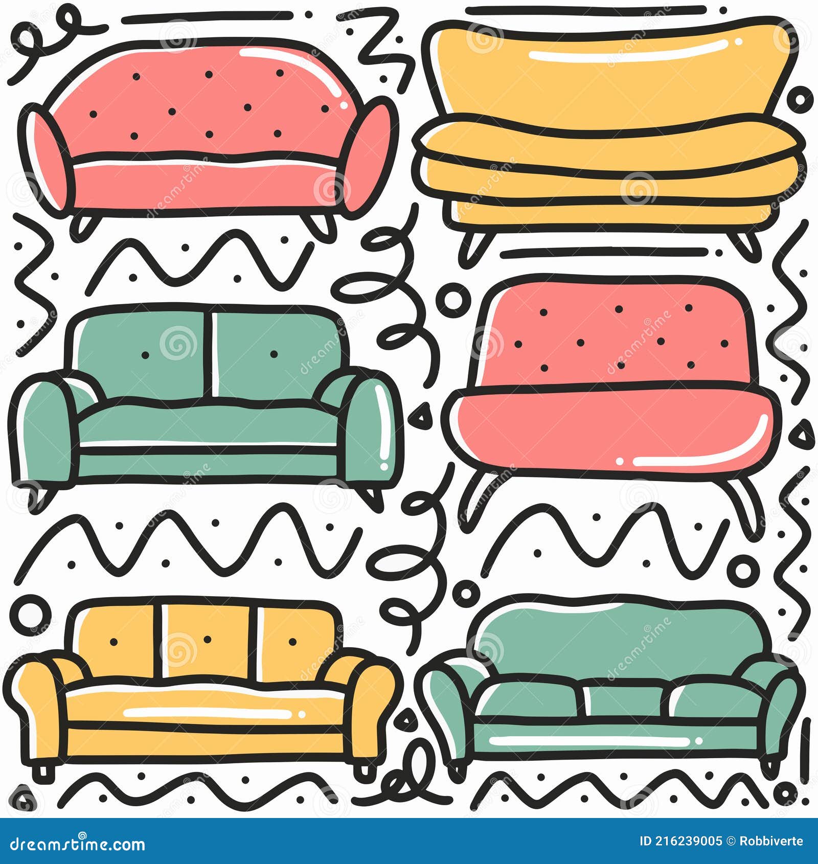 Hand Drawn Family Sofa Doodle Set Stock Vector - Illustration of ...