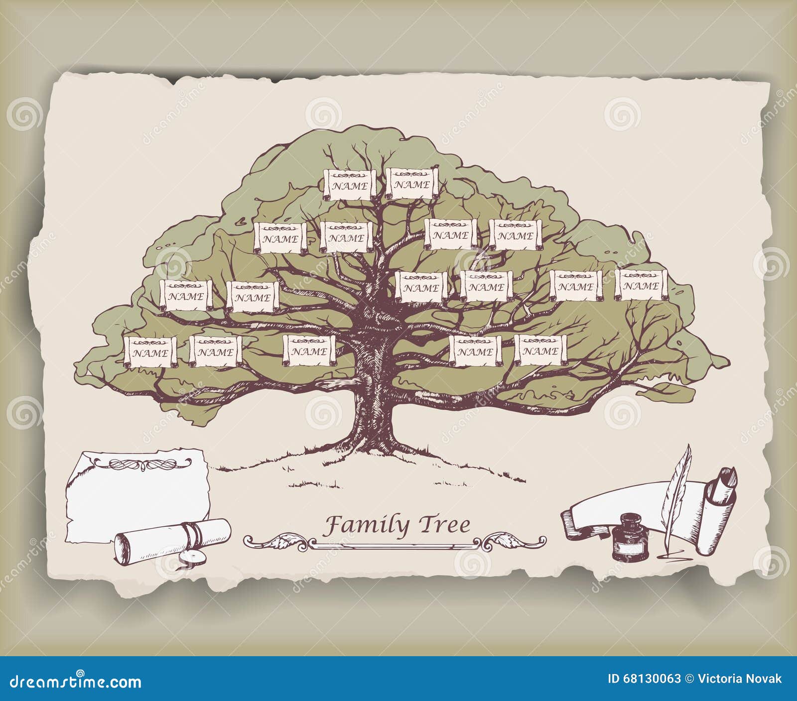 Hand-drawn Family Tree with Decorative Elements. Stock Vector ...