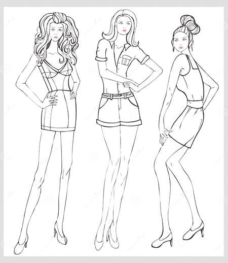 Hand Drawn Fashion Model Illustration Set Stock Vector Illustration
