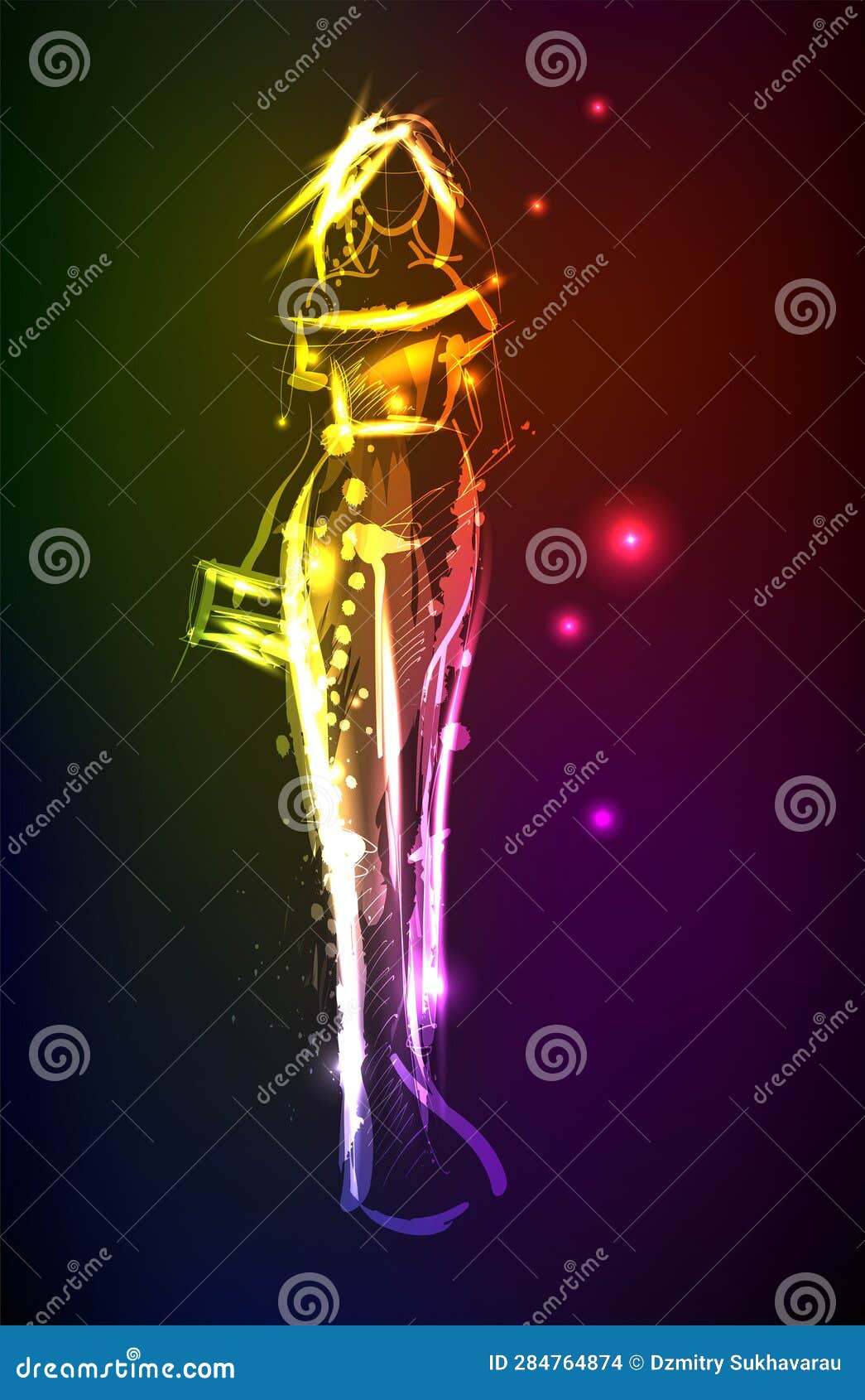 Hand Drawn Fashion Model From A Neon A Light Girl S Stock Vector Illustration Of Dance