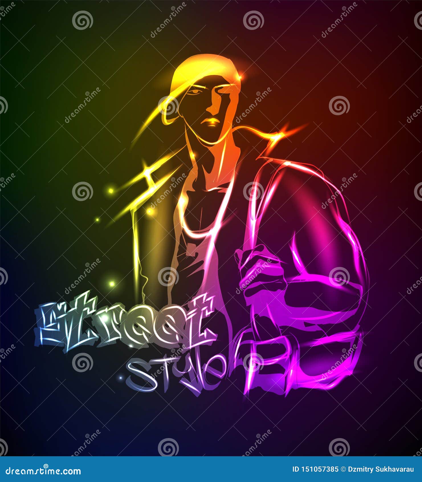 Hand-drawn Fashion Model from a Neon. a Light Man Stock Illustration ...