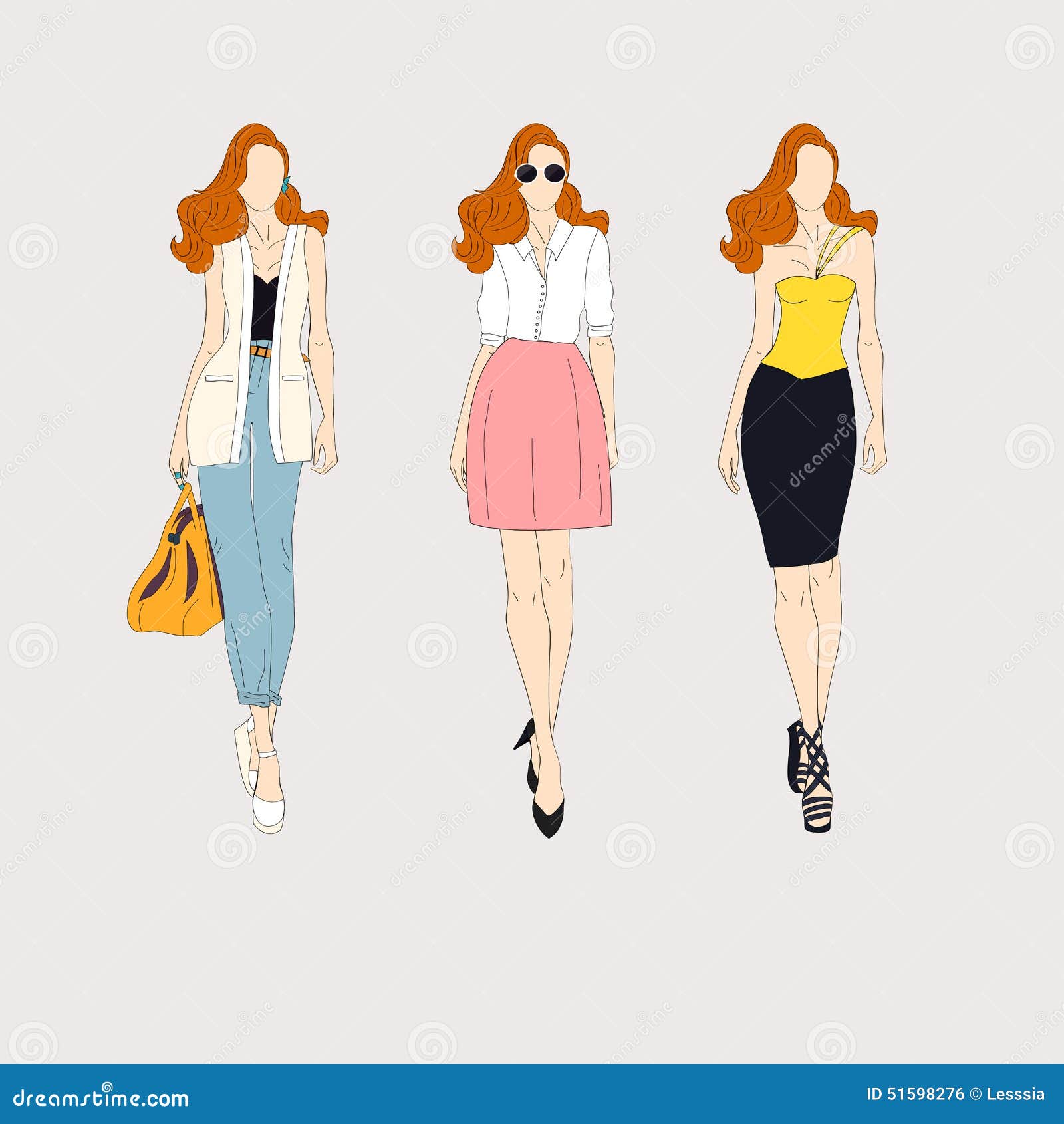 Hand drawn fashion models. stock vector. Illustration of drawing - 51598276
