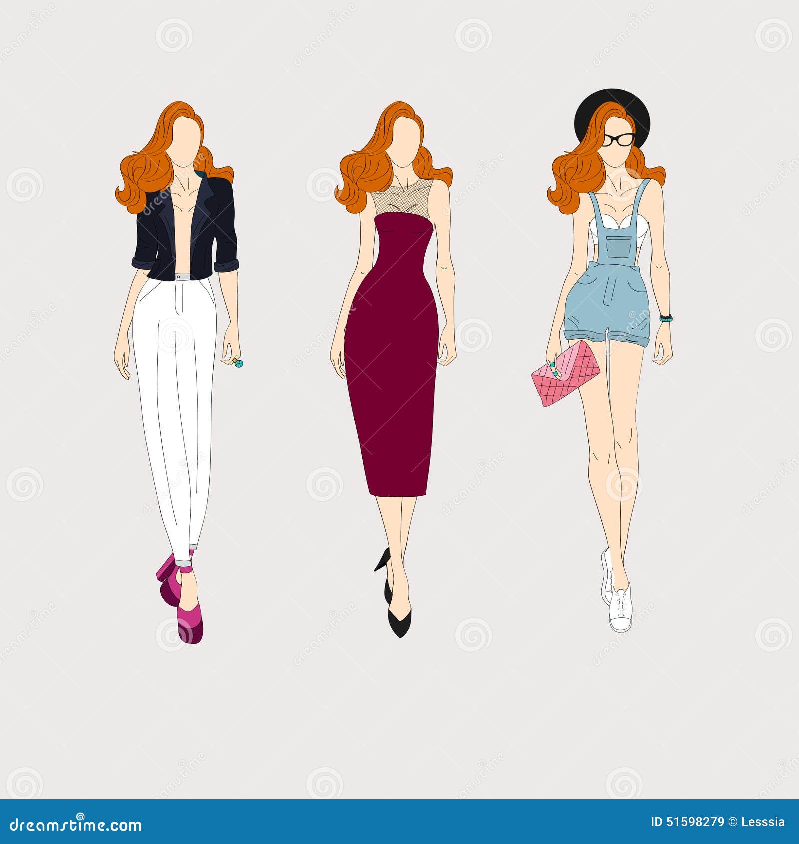 Hand drawn fashion models. stock vector. Illustration of cartoon - 51598279
