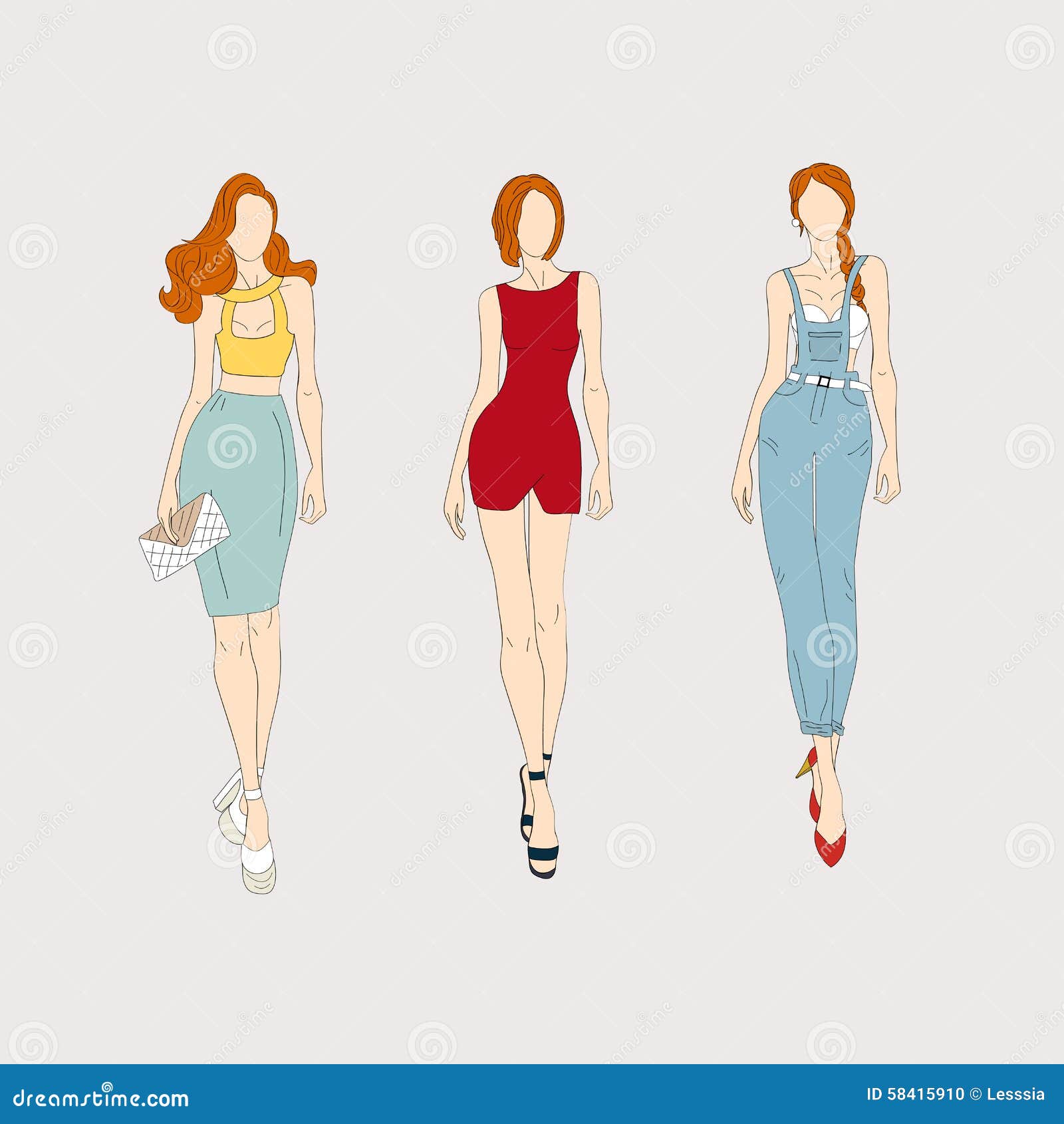 Hand drawn fashion models. stock vector. Illustration of hand - 58415910