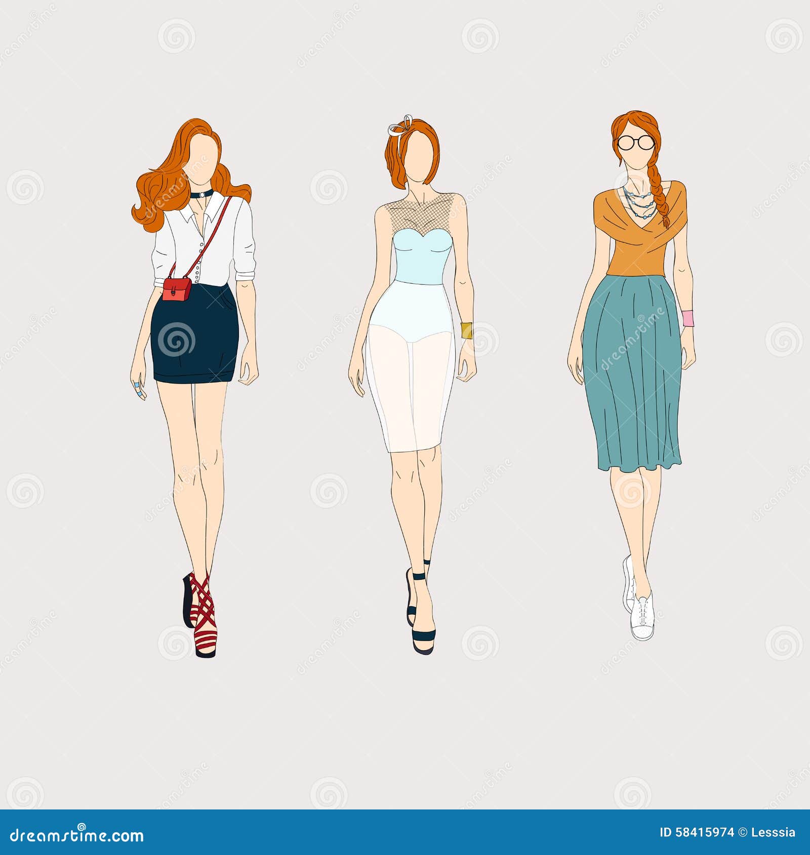 Hand drawn fashion models. stock vector. Illustration of feminine ...
