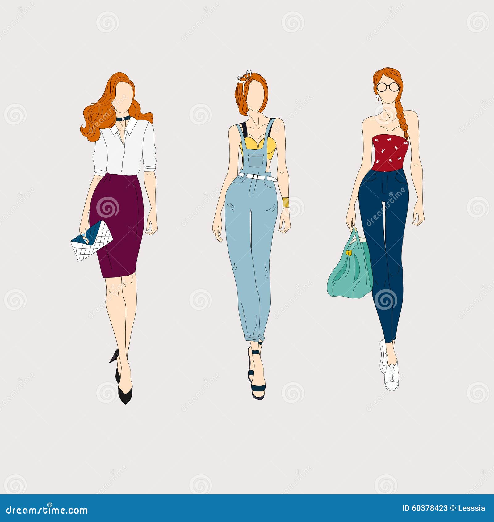 Hand drawn fashion models. stock vector. Illustration of black - 60378423