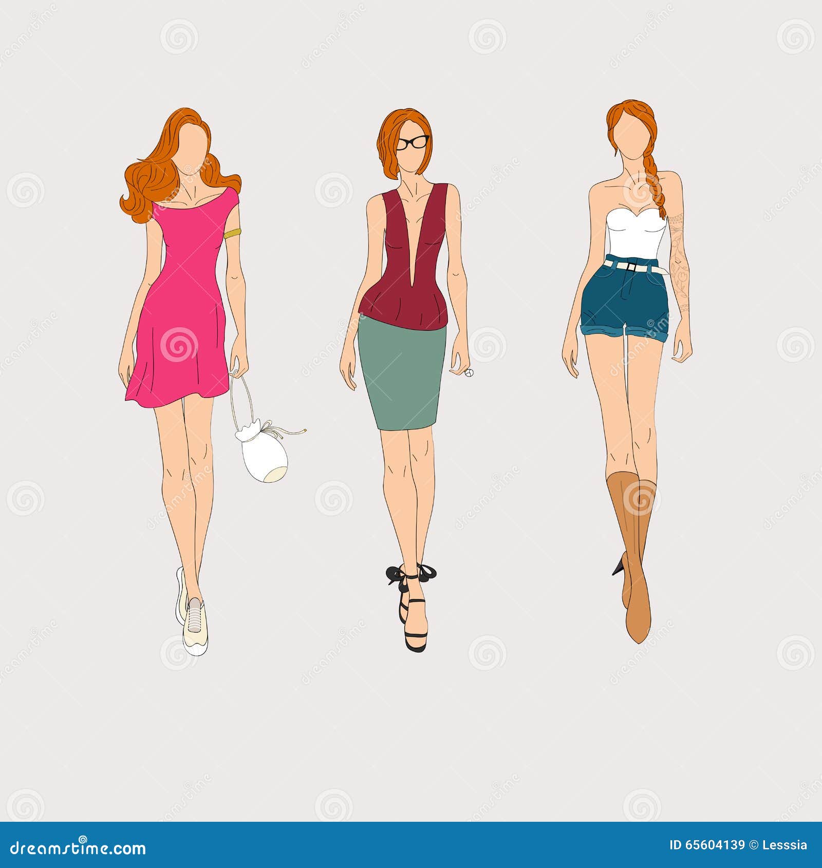 Hand drawn fashion models. stock vector. Illustration of hair - 65604139