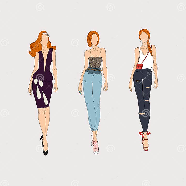 Hand Drawn Fashion Models Stock Vector Illustration Of Design 65604295