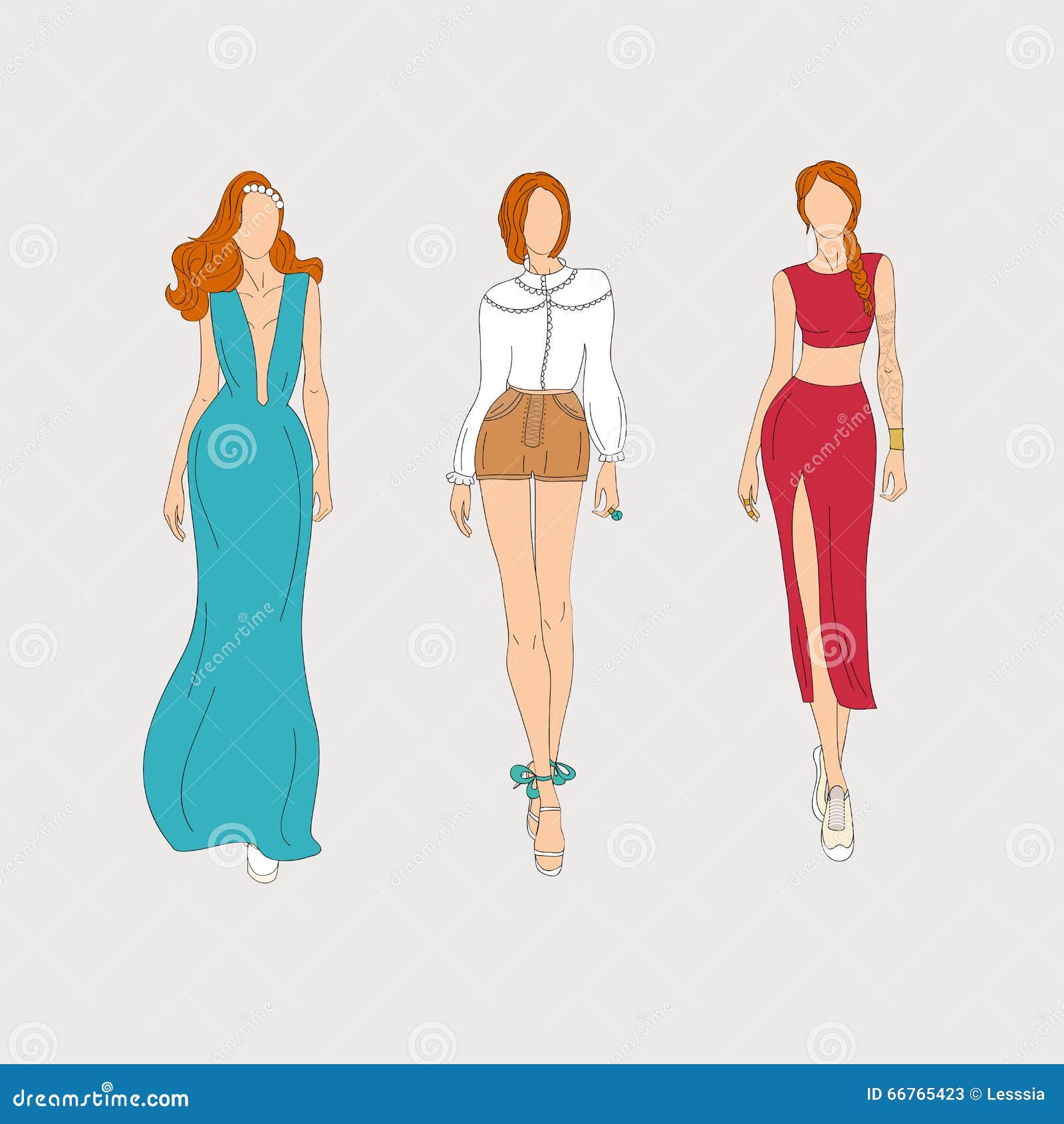 Hand drawn fashion models. stock vector. Illustration of fashion - 66765423