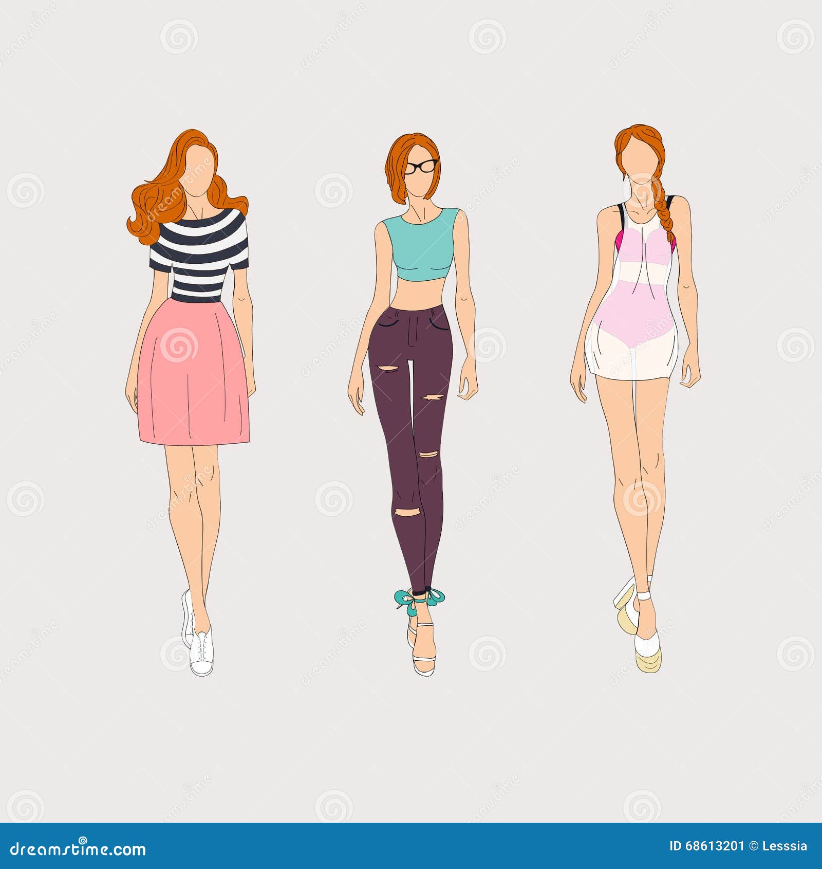 Hand drawn fashion models. stock vector. Illustration of colorful ...