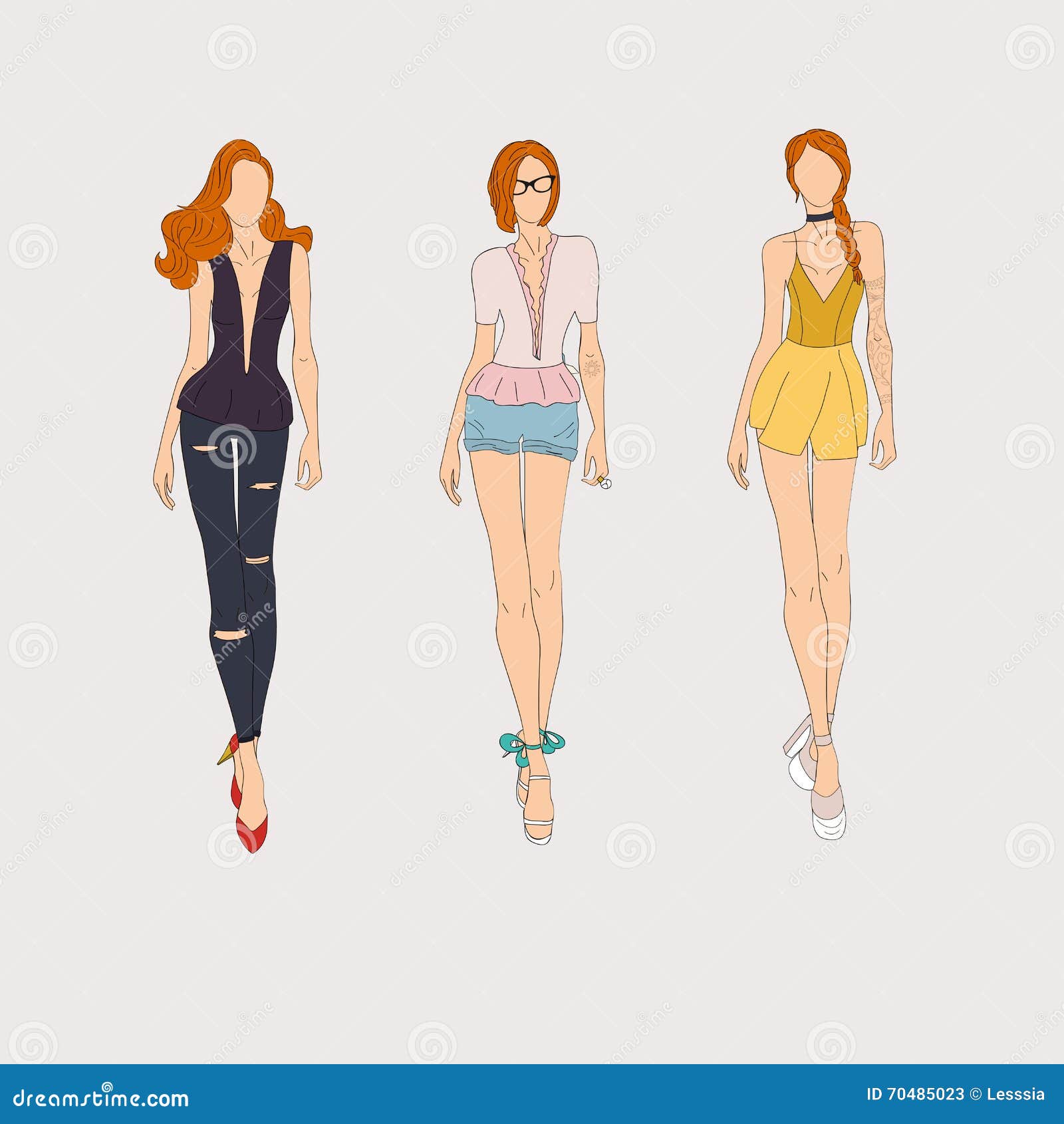 Hand drawn fashion models. stock vector. Illustration of blond - 70485023
