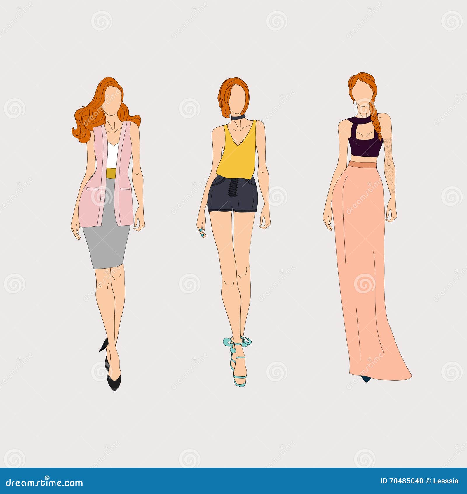 Hand drawn fashion models. stock vector. Illustration of costume - 70485040