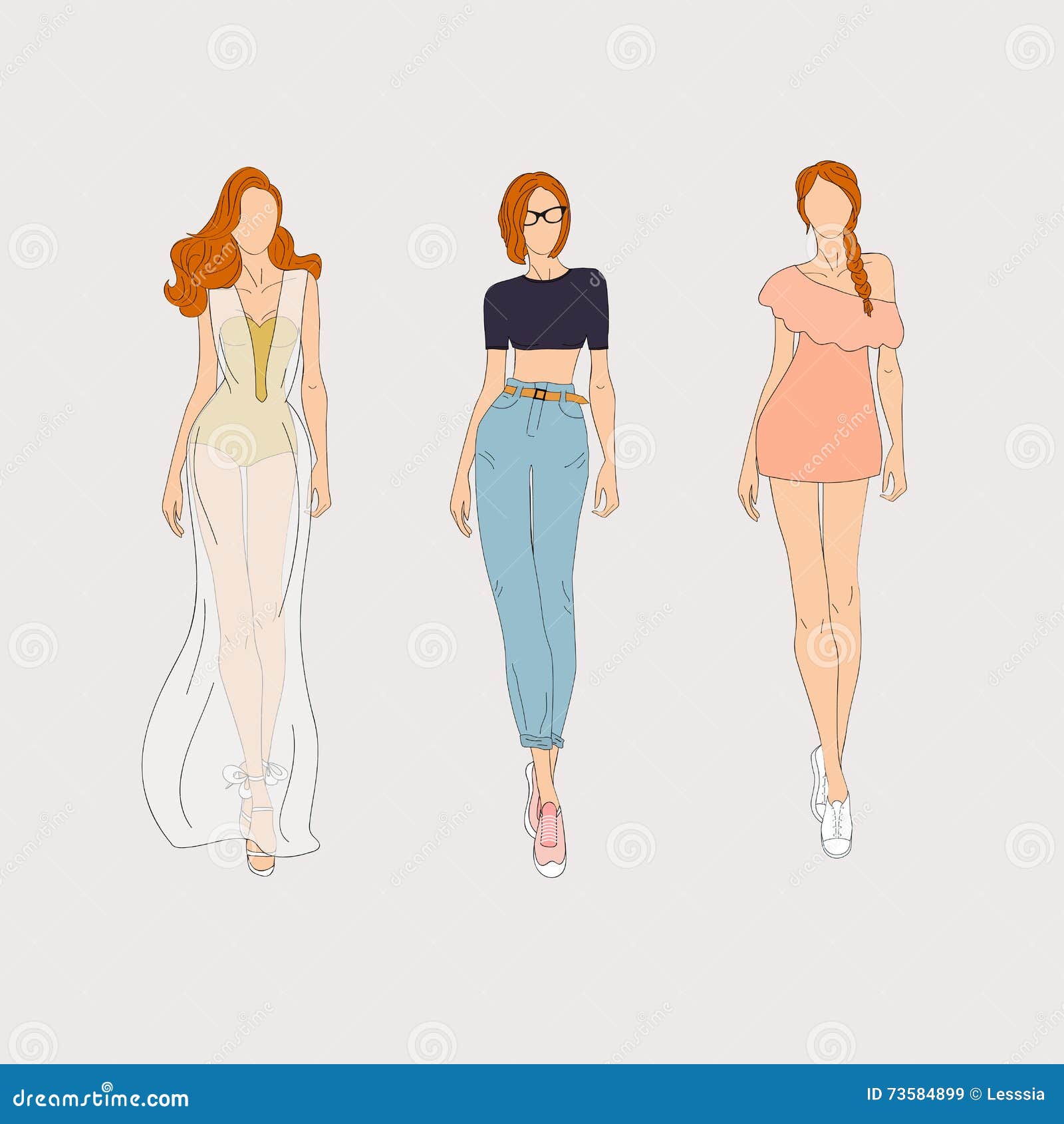 Hand drawn fashion models. stock vector. Illustration of adorable ...
