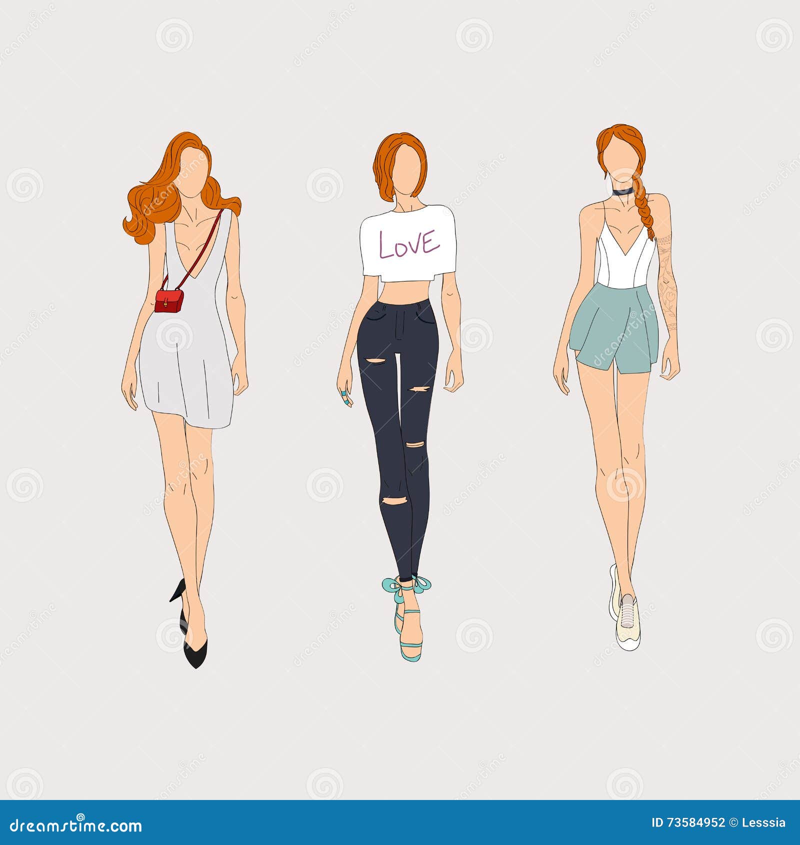 Hand drawn fashion models. stock vector. Illustration of drawing - 73584952