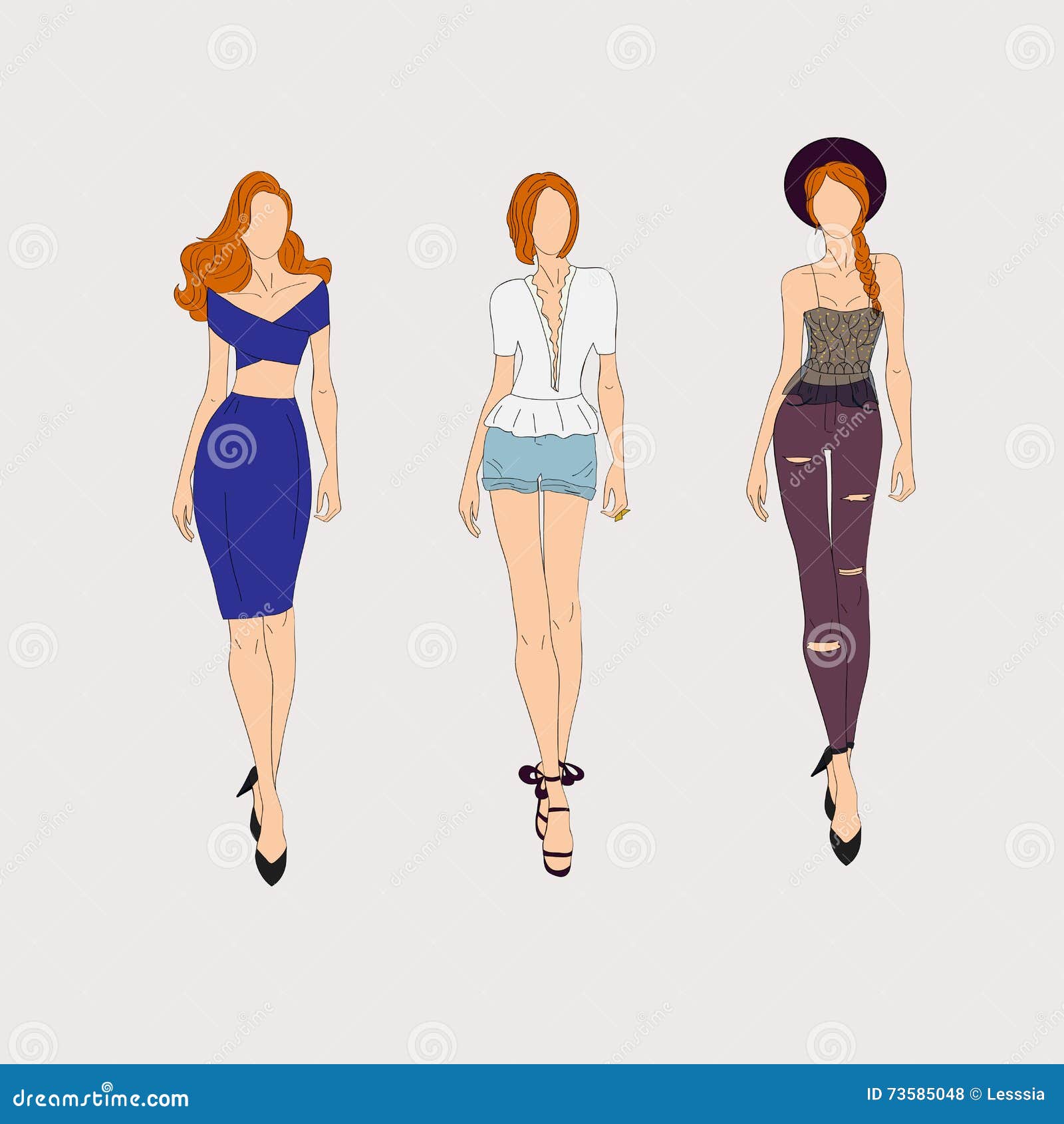 Hand drawn fashion models. stock vector. Illustration of active - 73585048