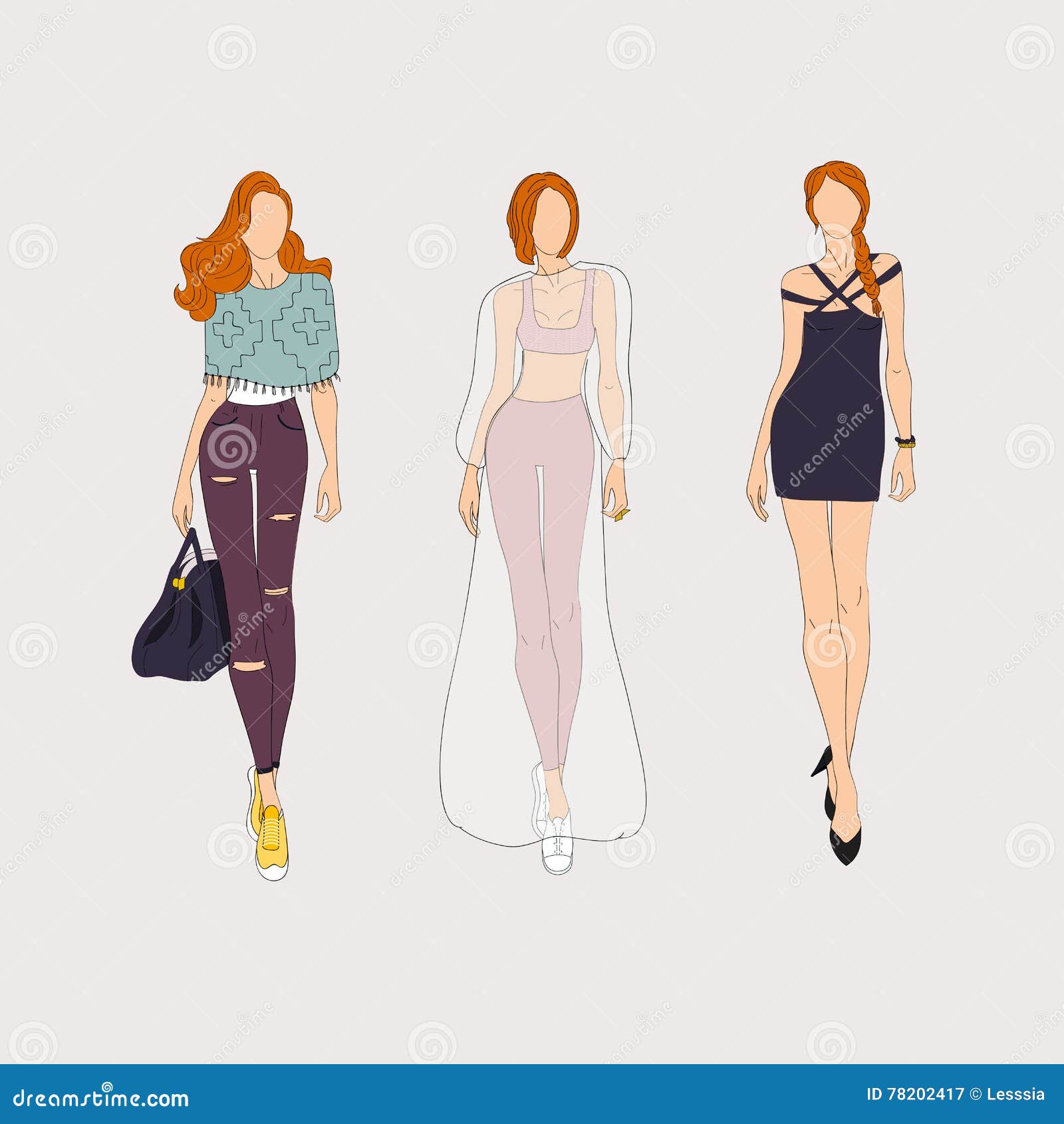 Hand Drawn Fashion Models. Vector Stock Vector - Illustration of ...