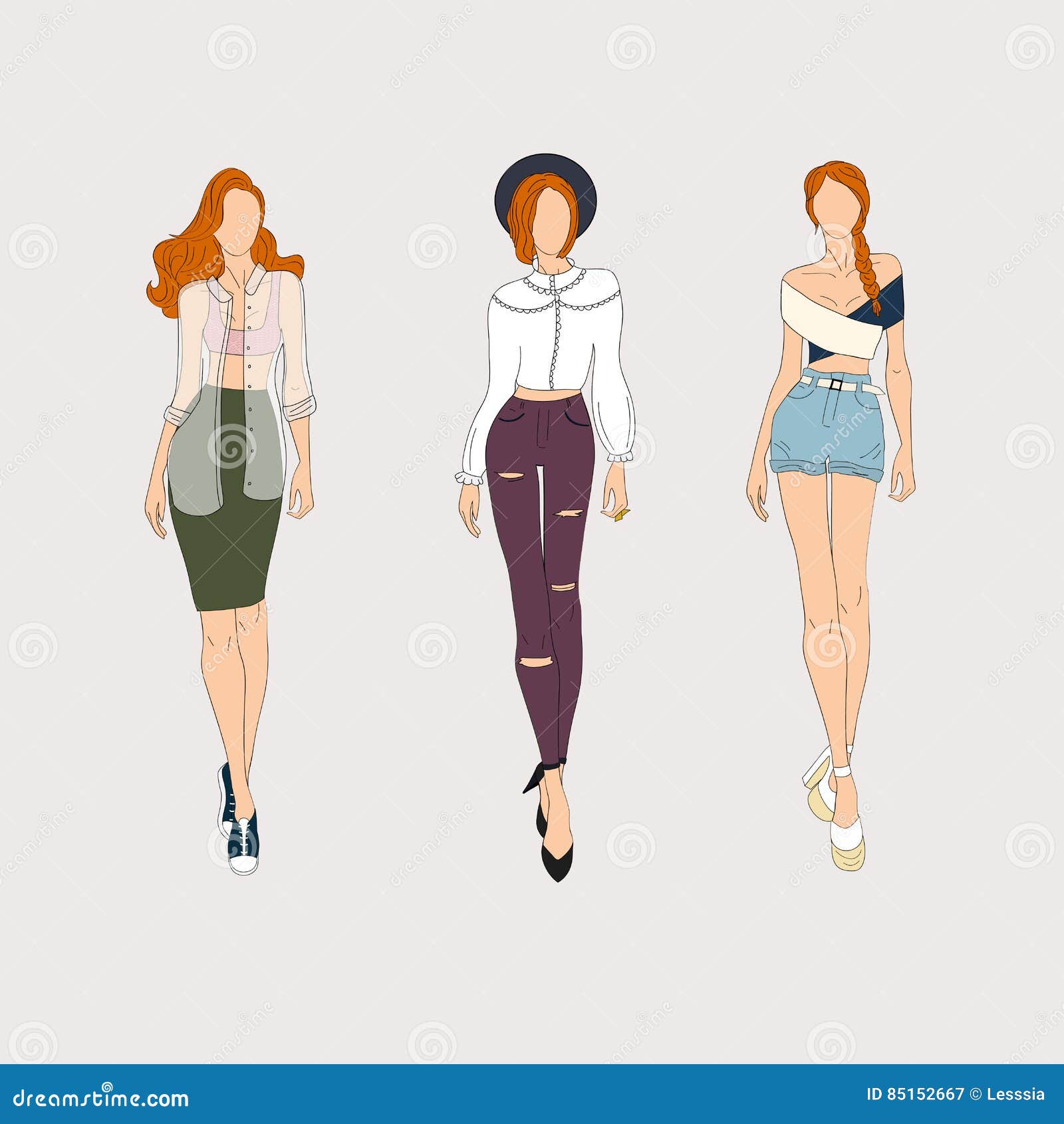 Hand drawn fashion models. stock vector. Illustration of hair - 85152667