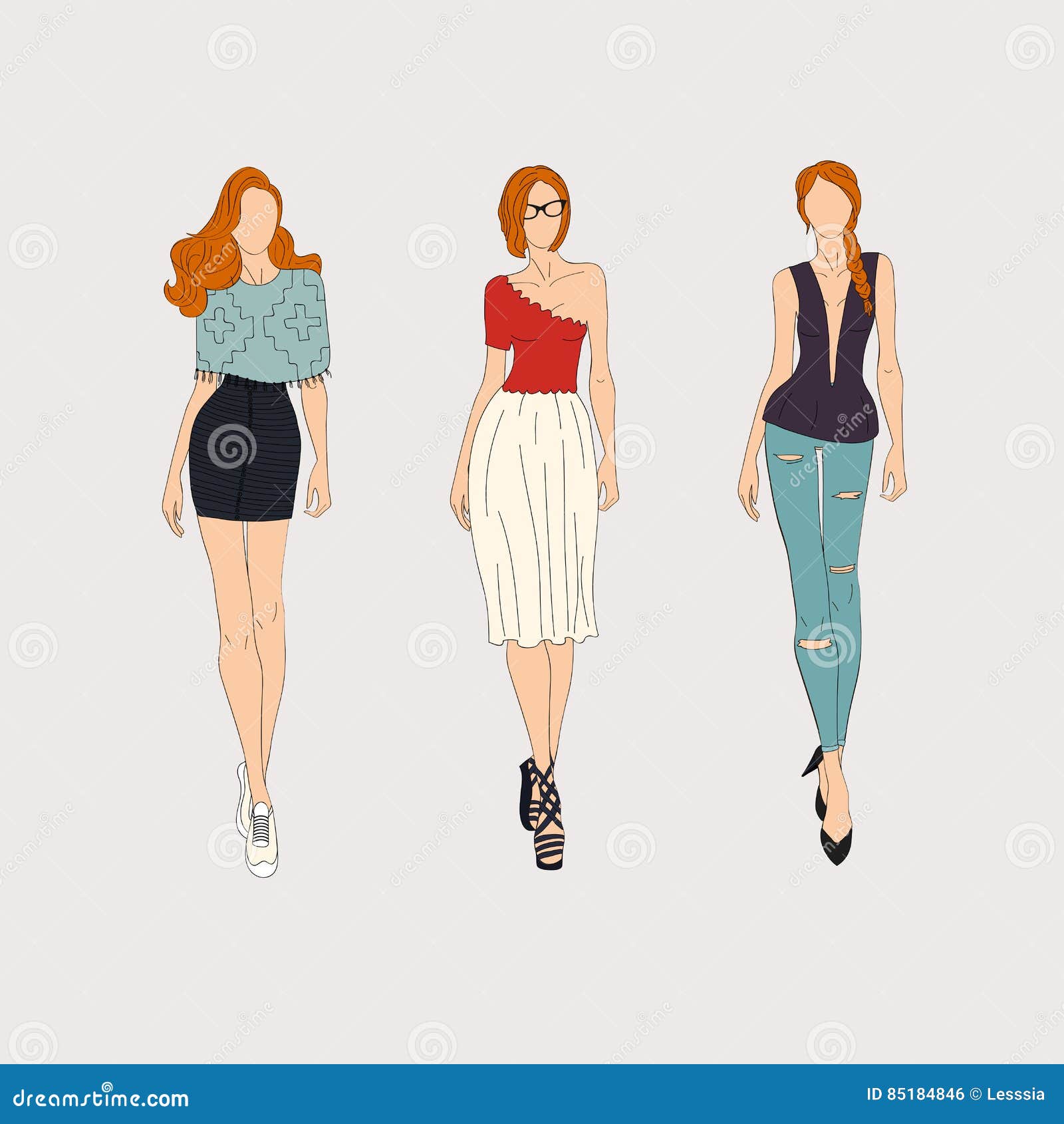 Hand drawn fashion models. stock vector. Illustration of fashionable ...
