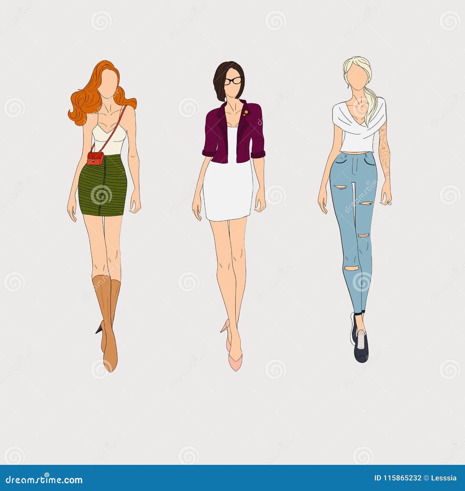 Hand drawn fashion models. stock vector. Illustration of drawn - 115865232