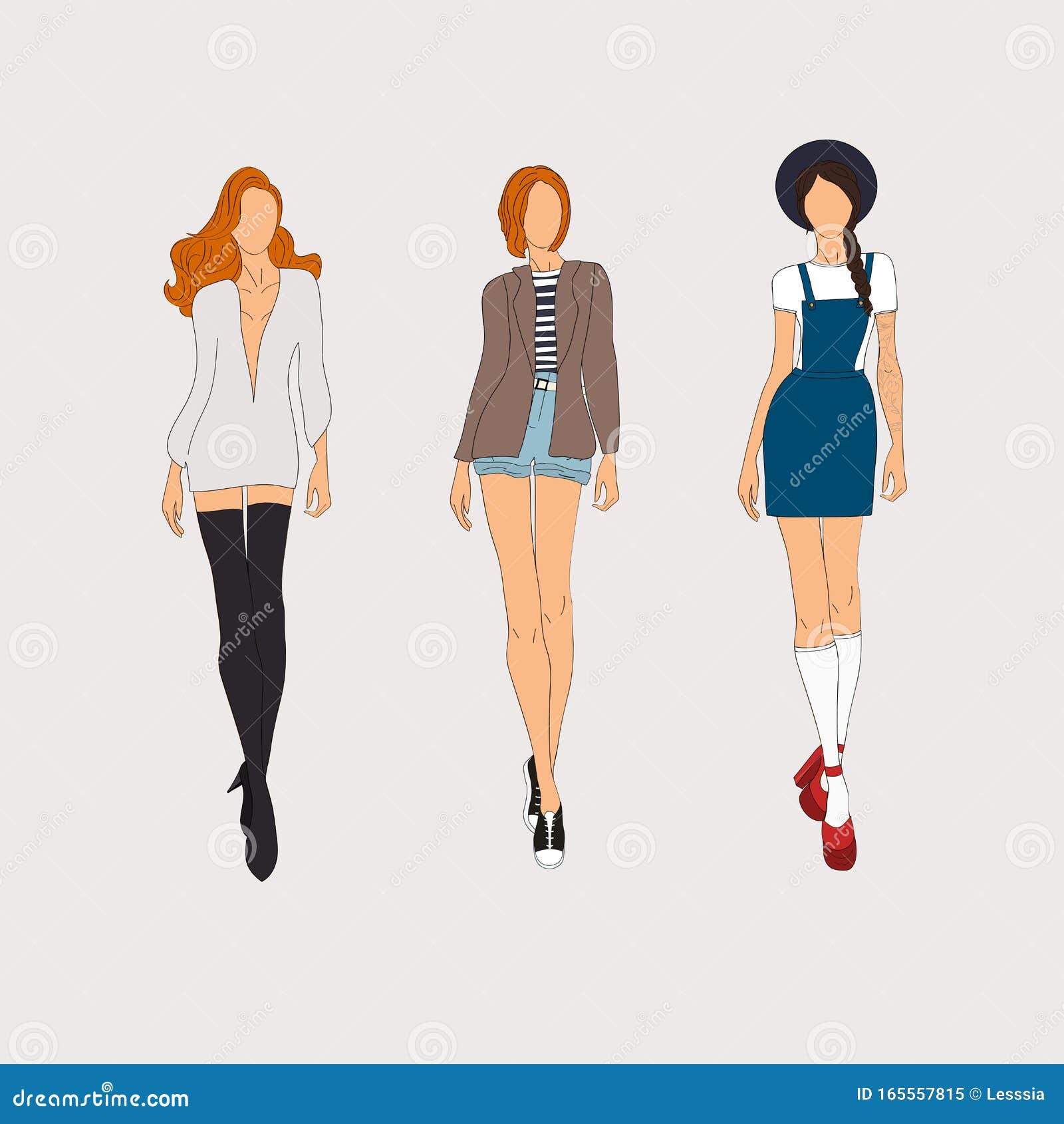 Hand Drawn Fashion Models. Vector Illustration Concept Stock Vector ...