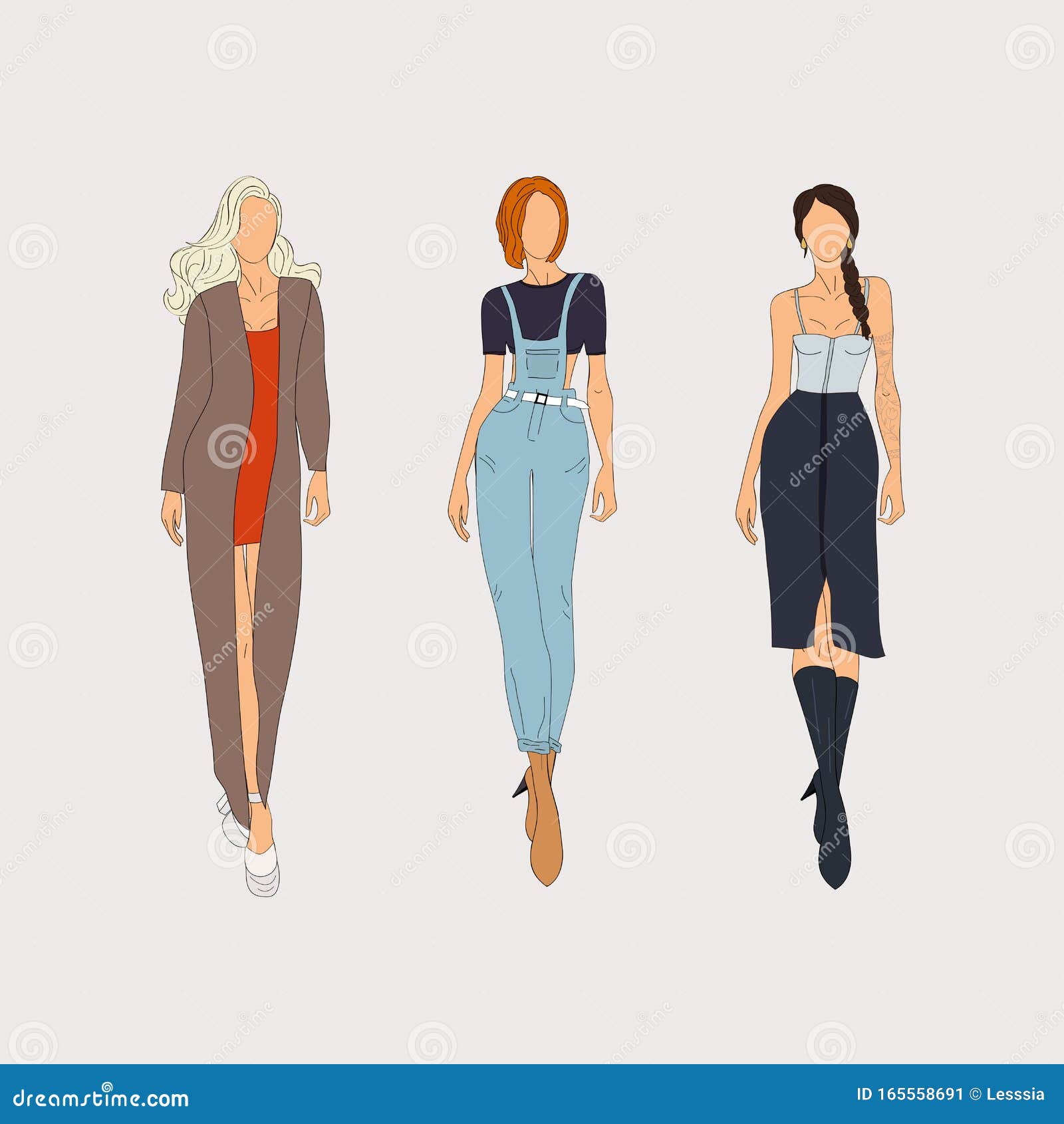 Hand Drawn Fashion Models. Vector Illustration Concept Stock Vector ...