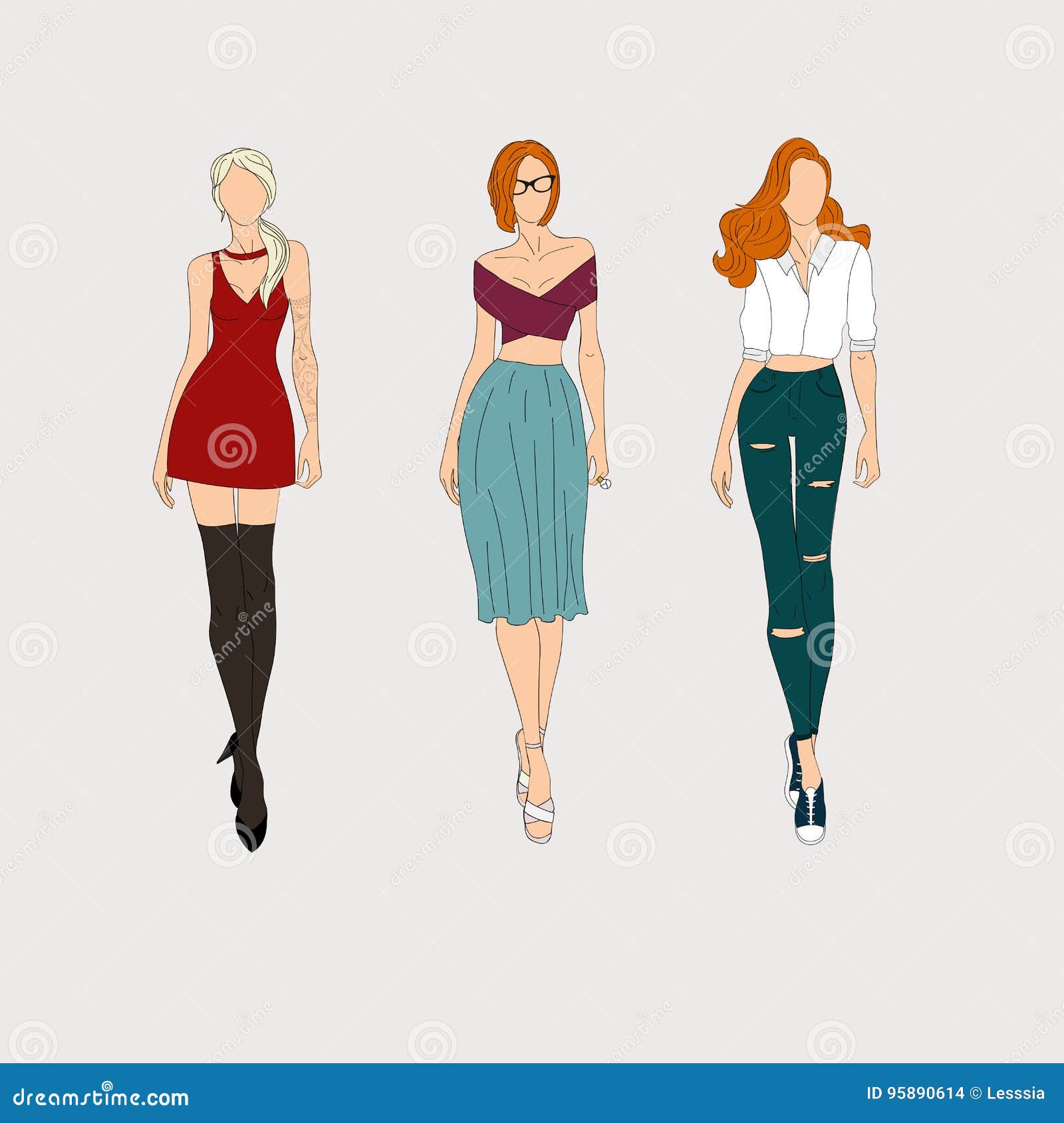 Hand Drawn Fashion Models. Vector Illustration Stock Vector ...