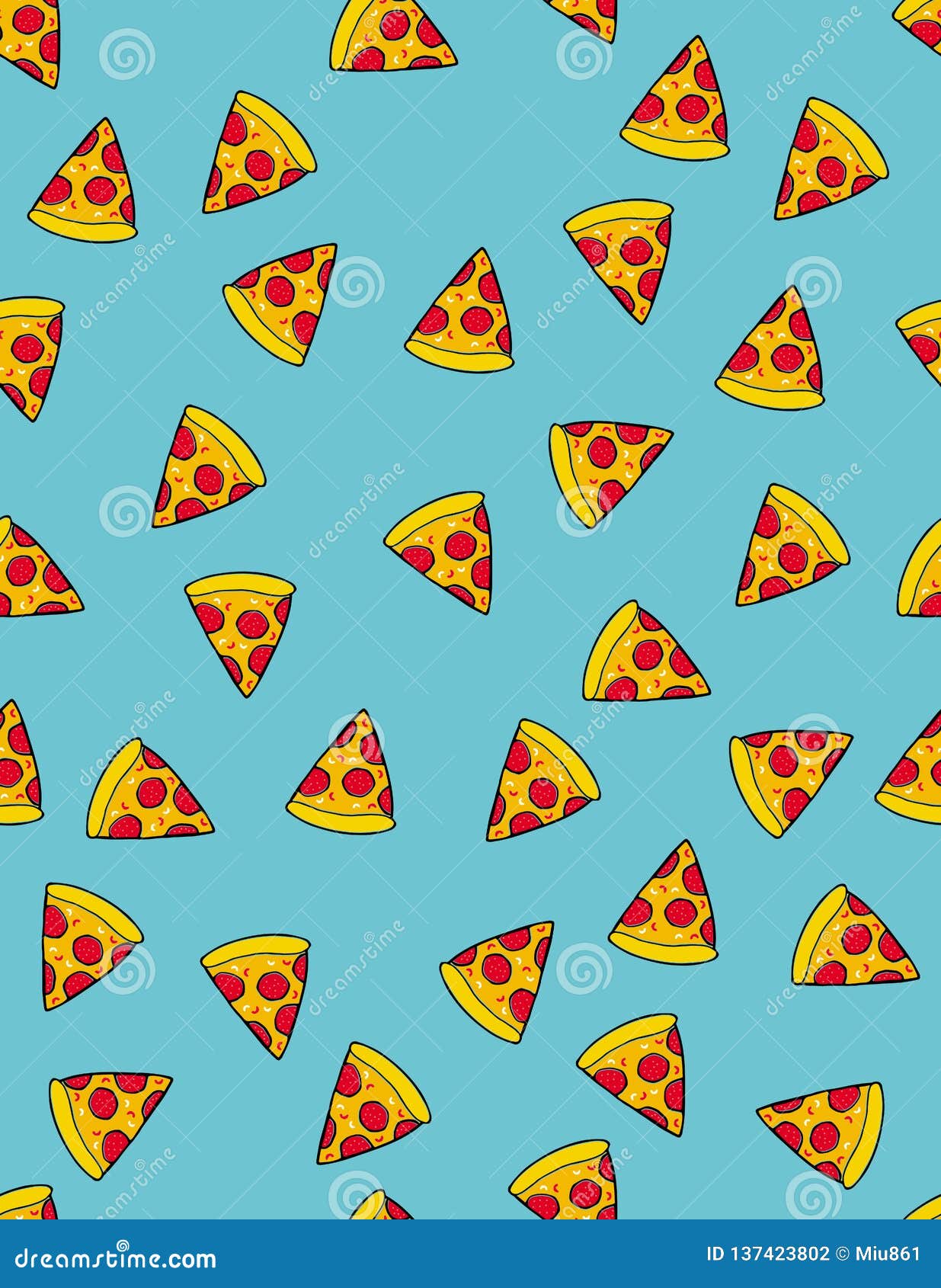 Piece of Pizza Vector Pattern. Pizza Slice with Tomatos and Salami ...