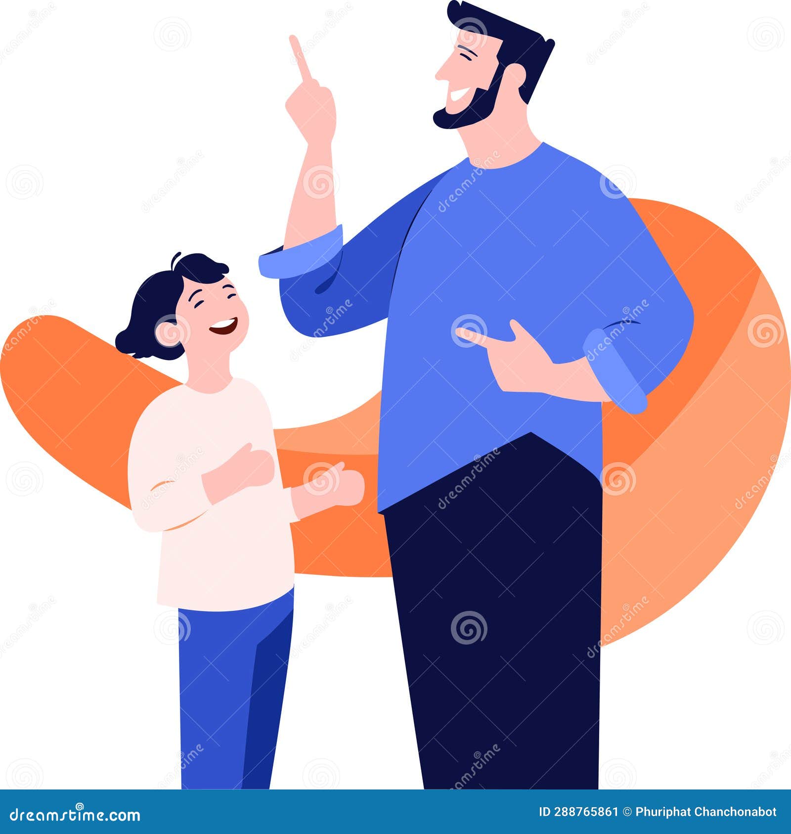 Hand Drawn Father and Child Talking Happily in Flat Style Stock Vector ...