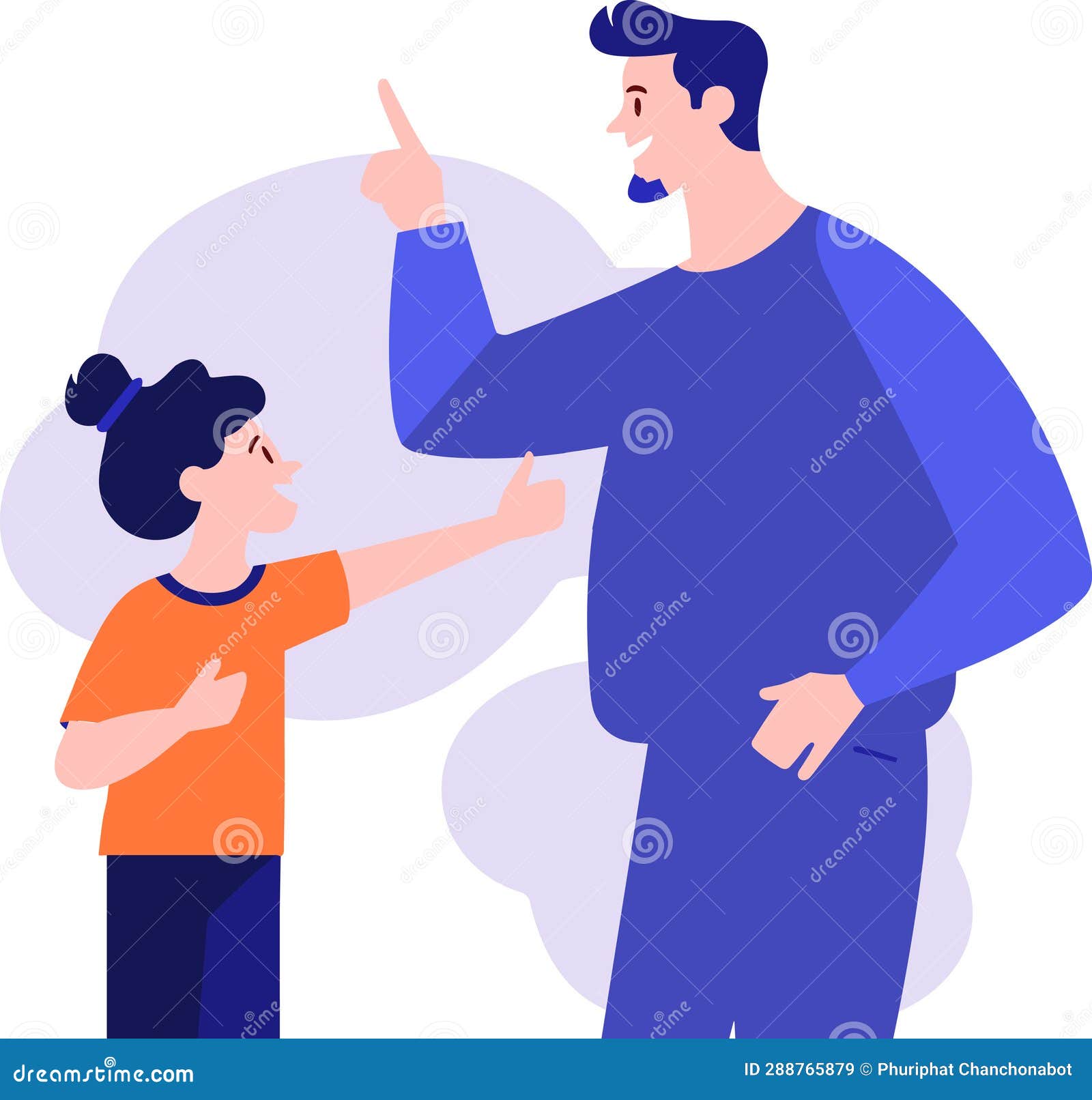 Hand Drawn Father and Child Talking Happily in Flat Style Stock Vector ...