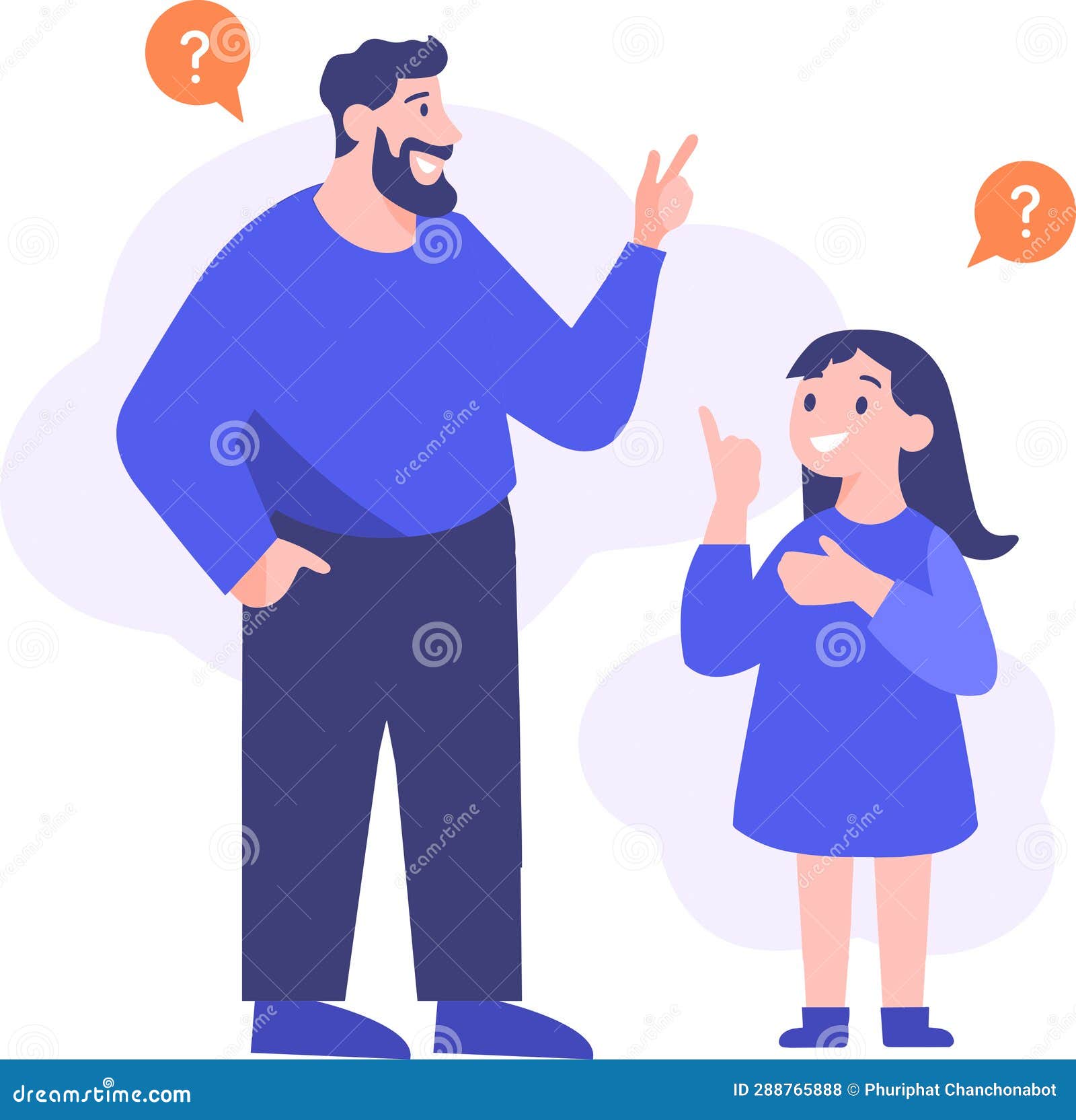 Hand Drawn Father and Child Talking Happily in Flat Style Stock Vector ...